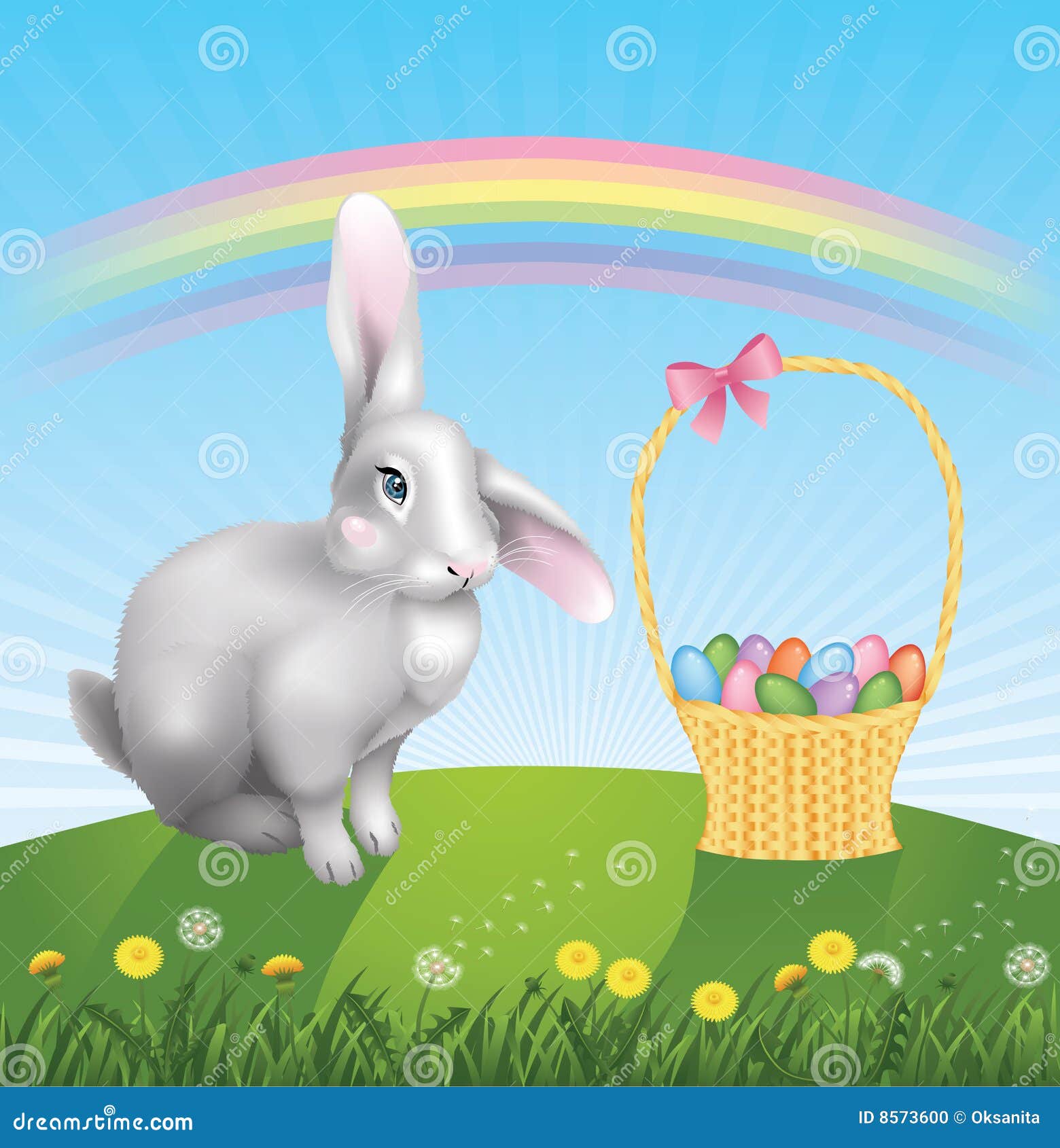 Rabbit and basket. stock vector. Illustration of posing - 8573600