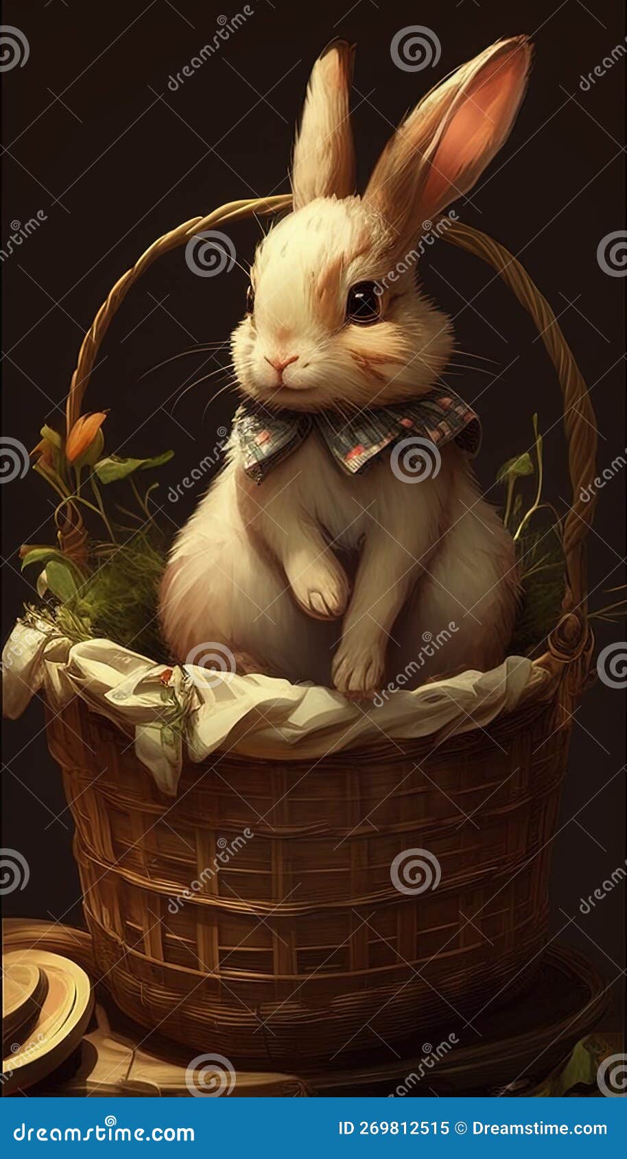 Rabbit on Basket Displays an Endearing Bunny Surrounded by a Basket of ...