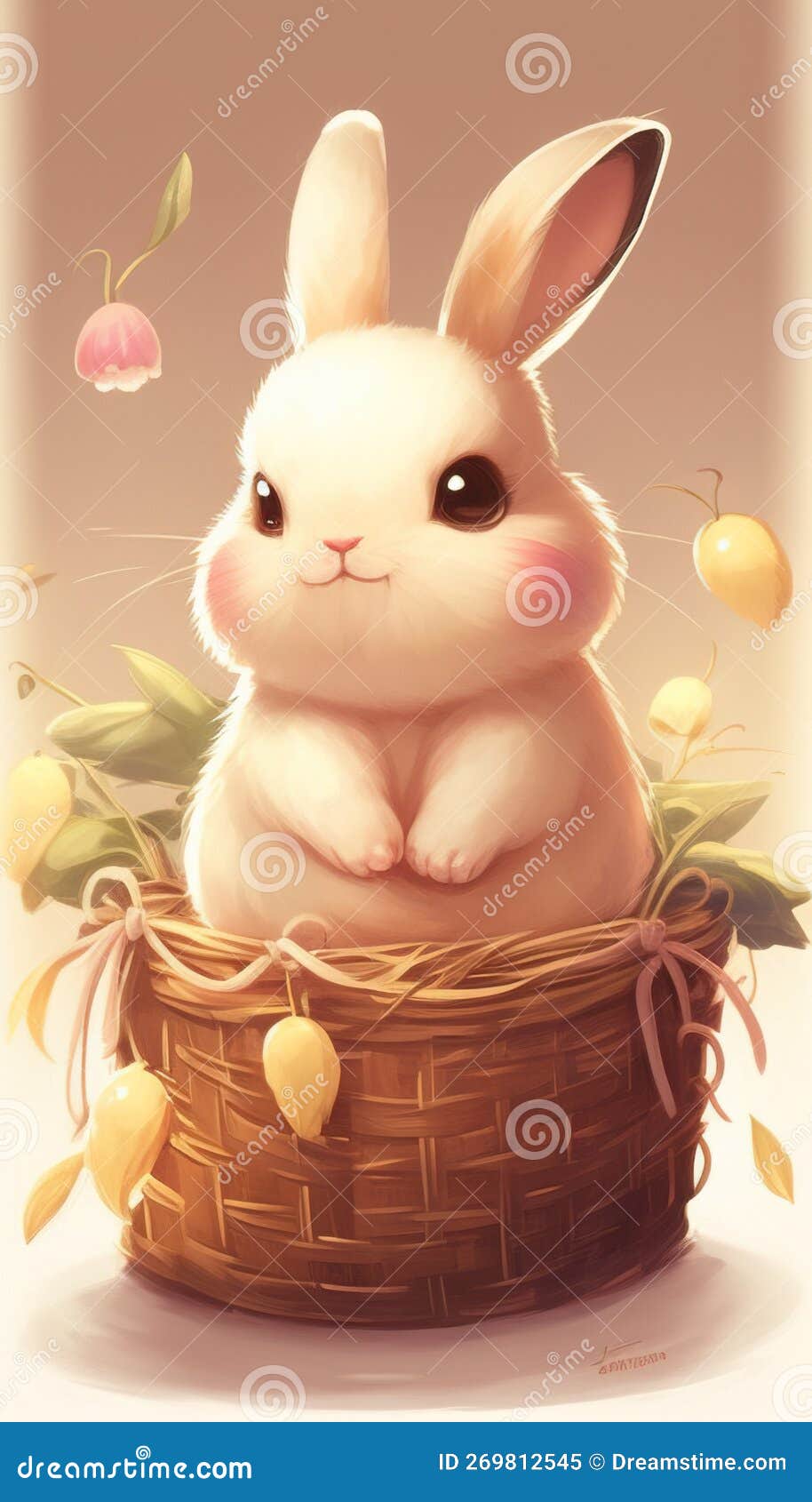 Rabbit on Basket Displays an Endearing Bunny Surrounded by a Basket of ...