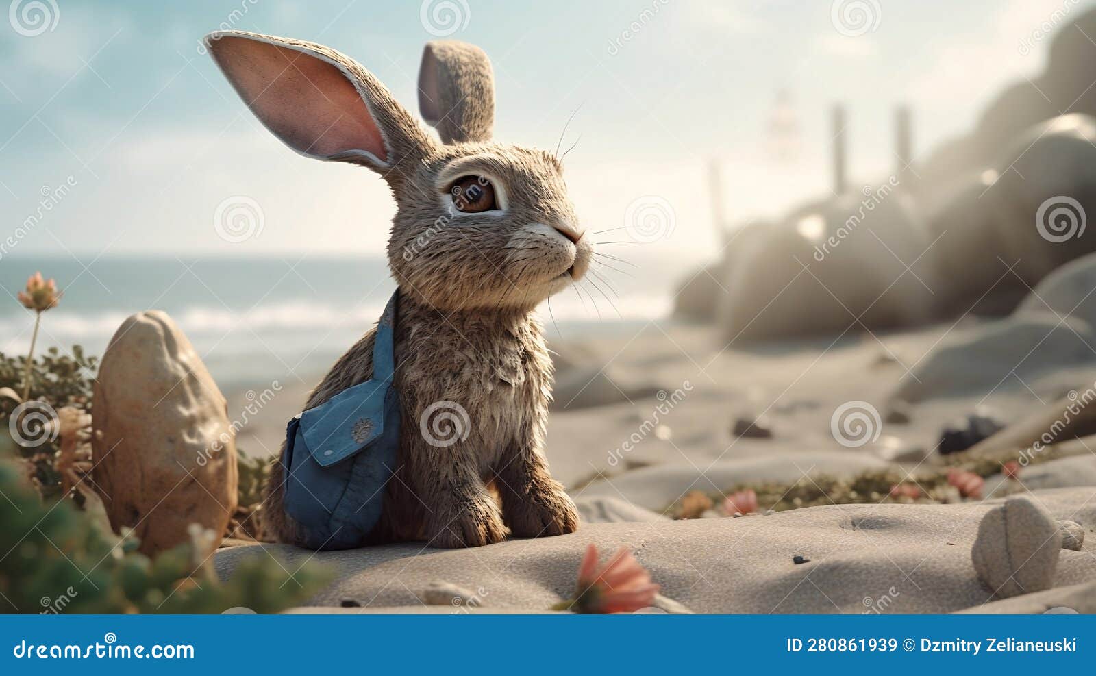 Rabbit on the Beach. Generative AI. Stock Illustration - Illustration ...