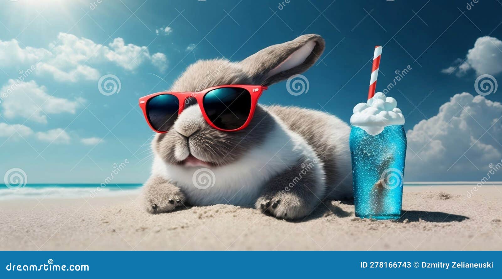 Rabbit on the Beach in Summer. Generative AI. Stock Illustration ...