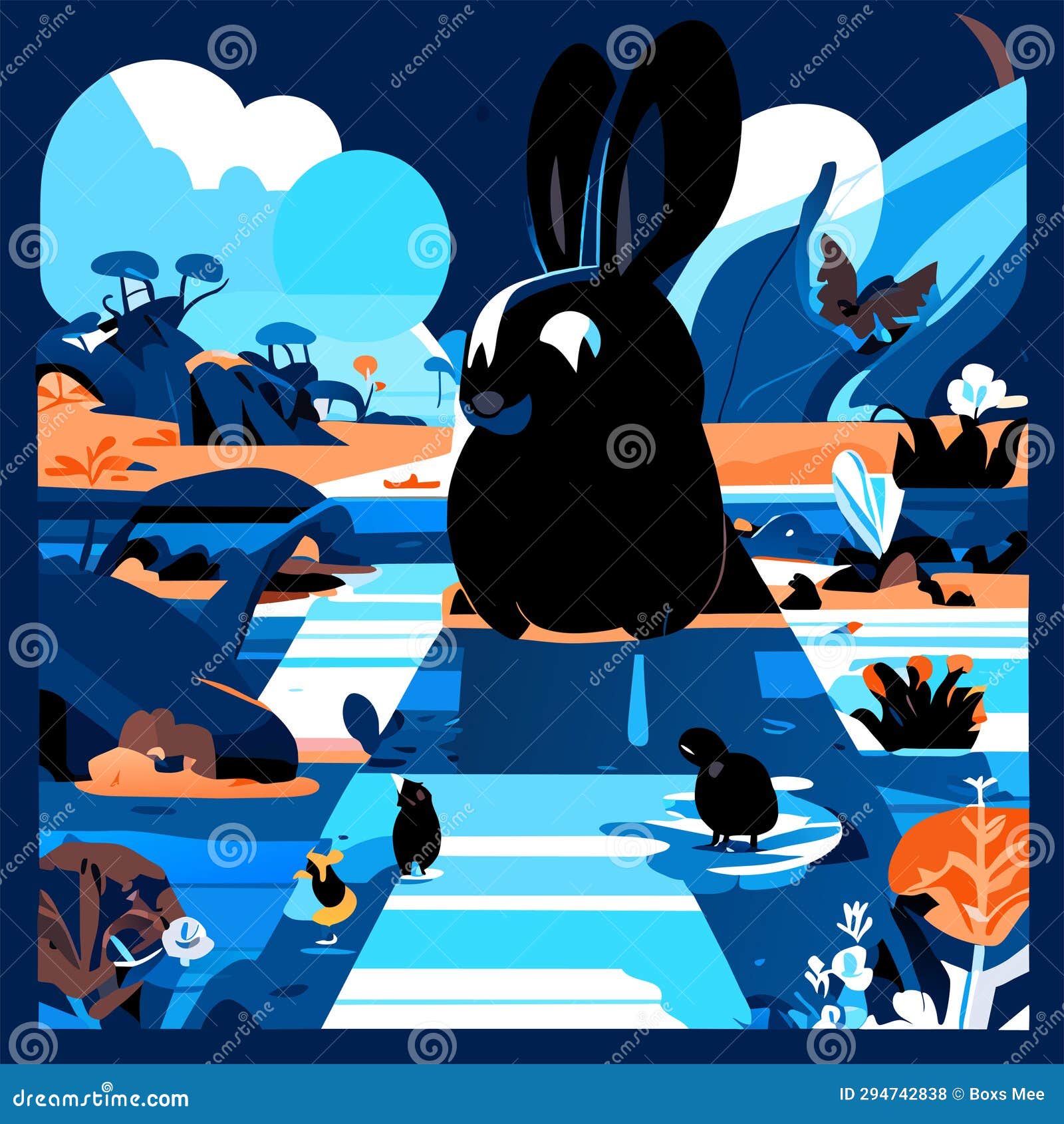 Rabbit on the Beach. Vector Illustration in Flat Cartoon Style Stock ...