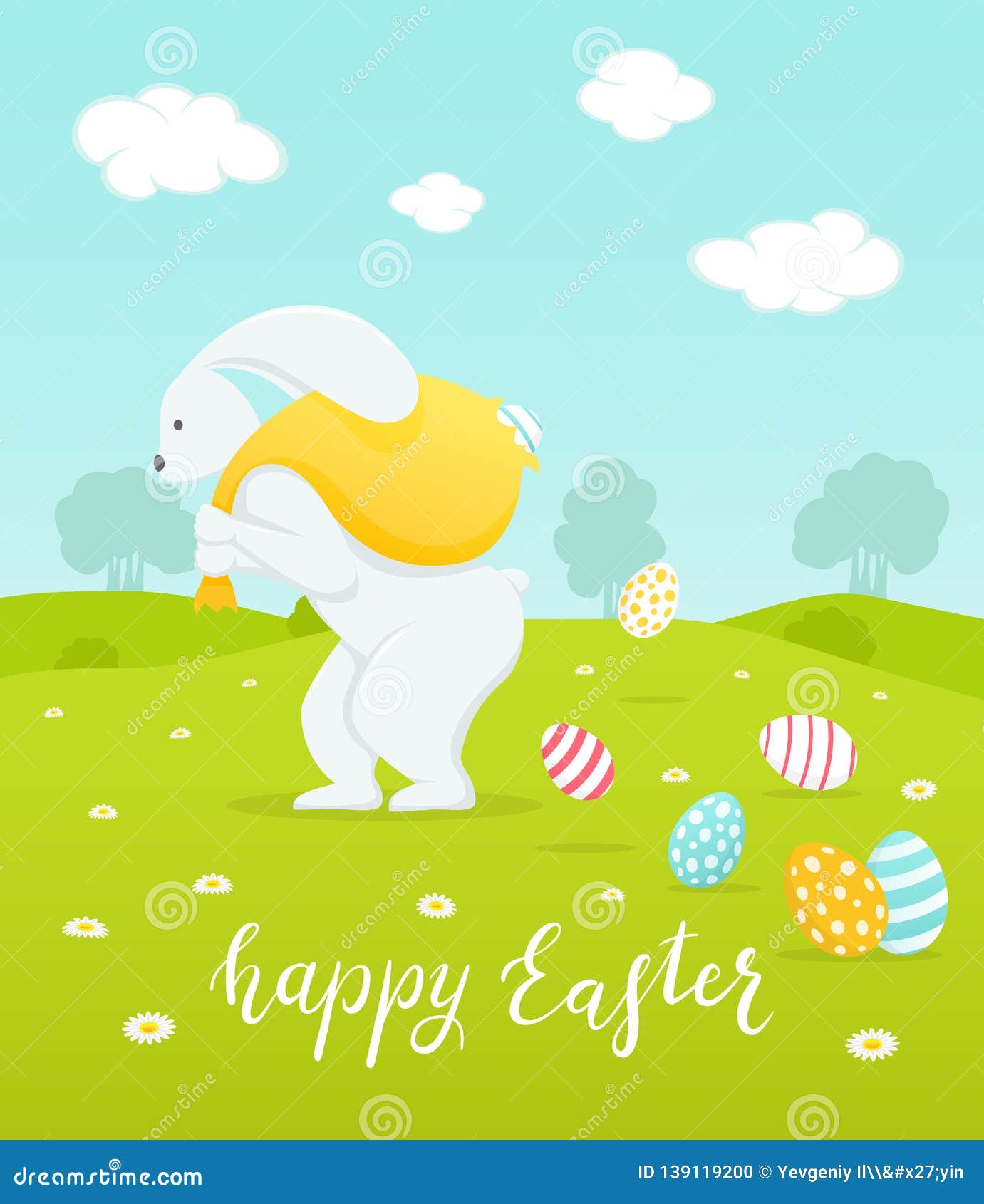 Rabbit and Big Sack with Easter Eggs Stock Vector - Illustration of ...