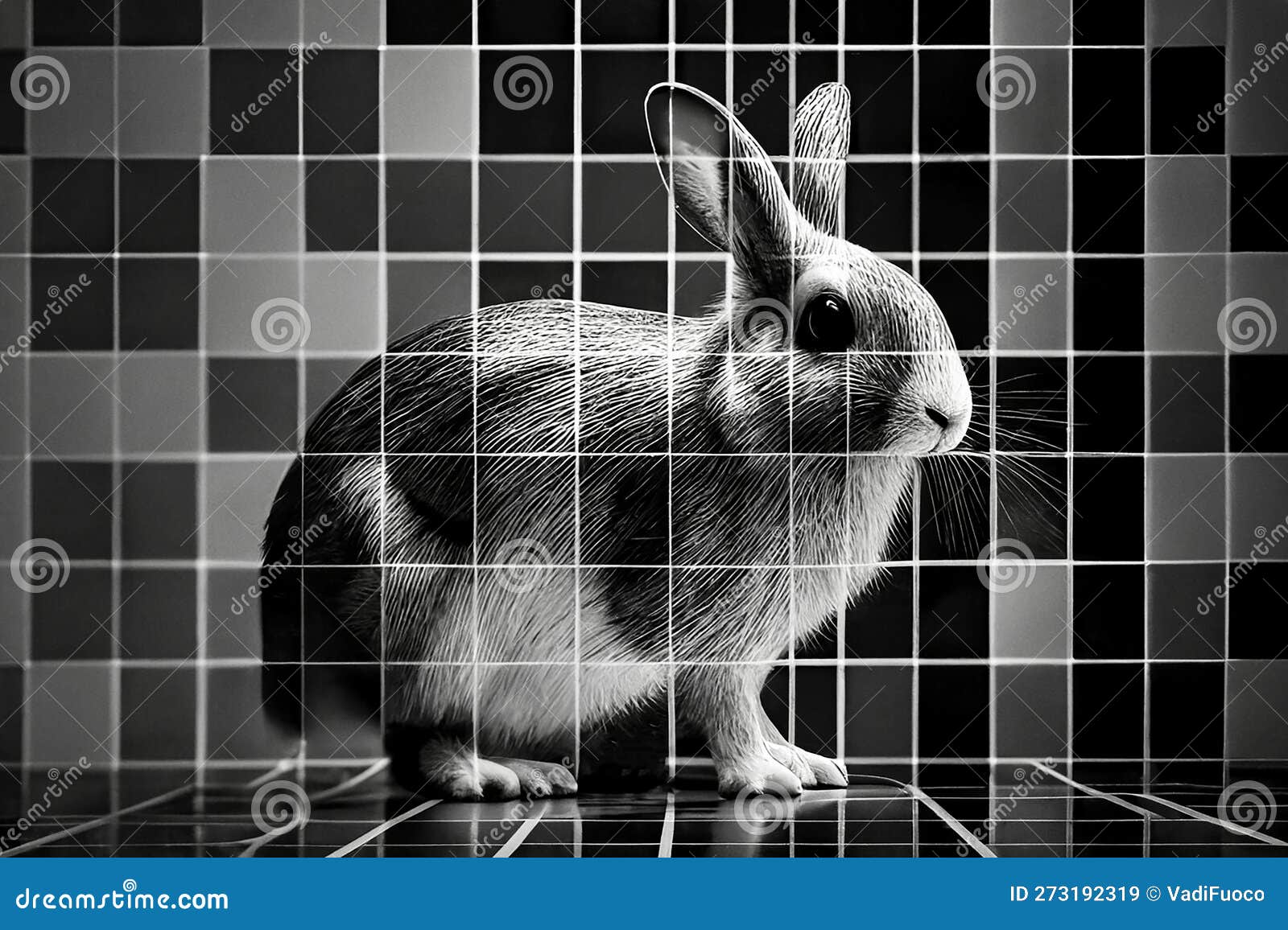 Rabbit in Black and White Squares Stock Illustration - Illustration of ...