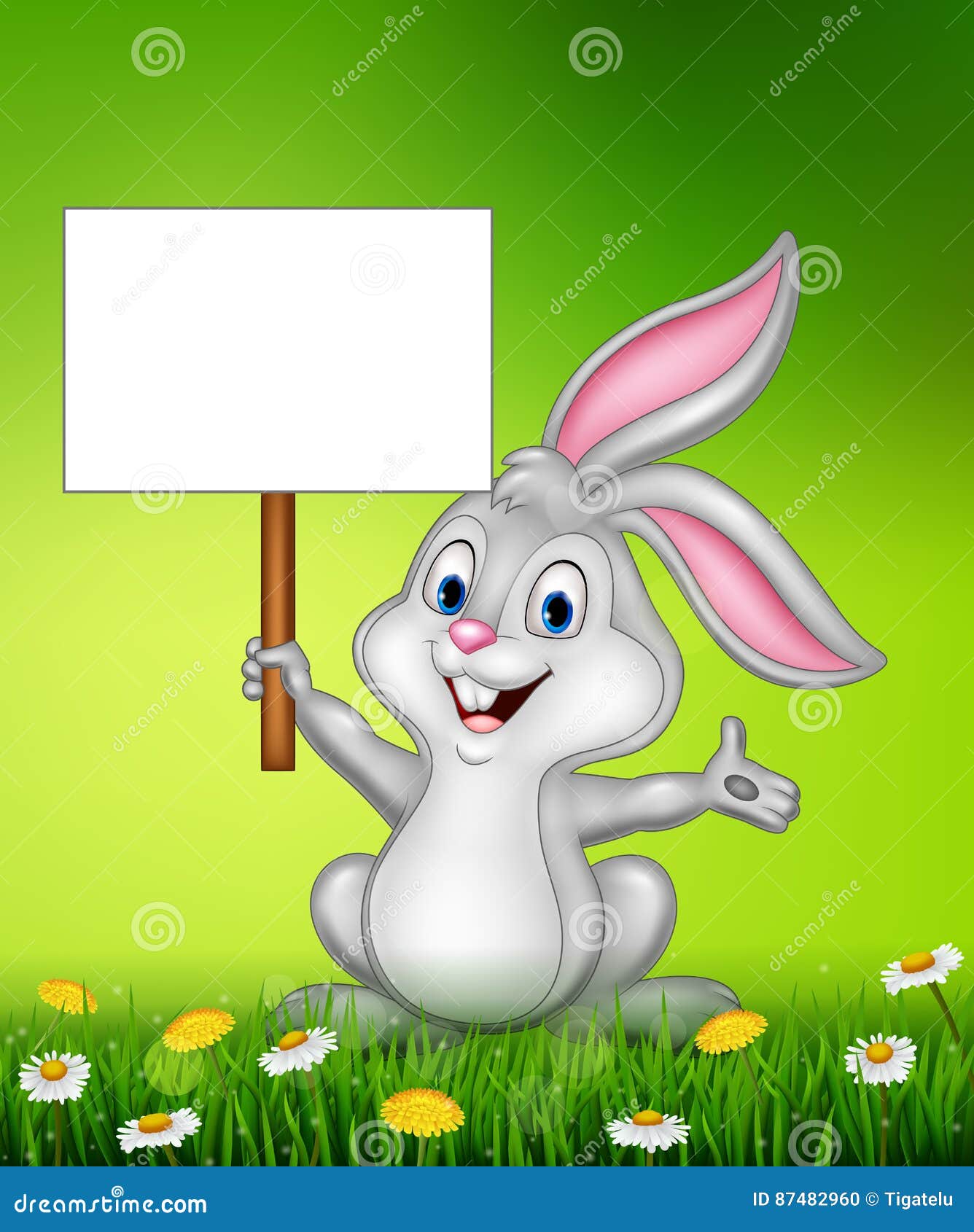 Rabbit with blank sign stock vector. Illustration of childhood - 87482960