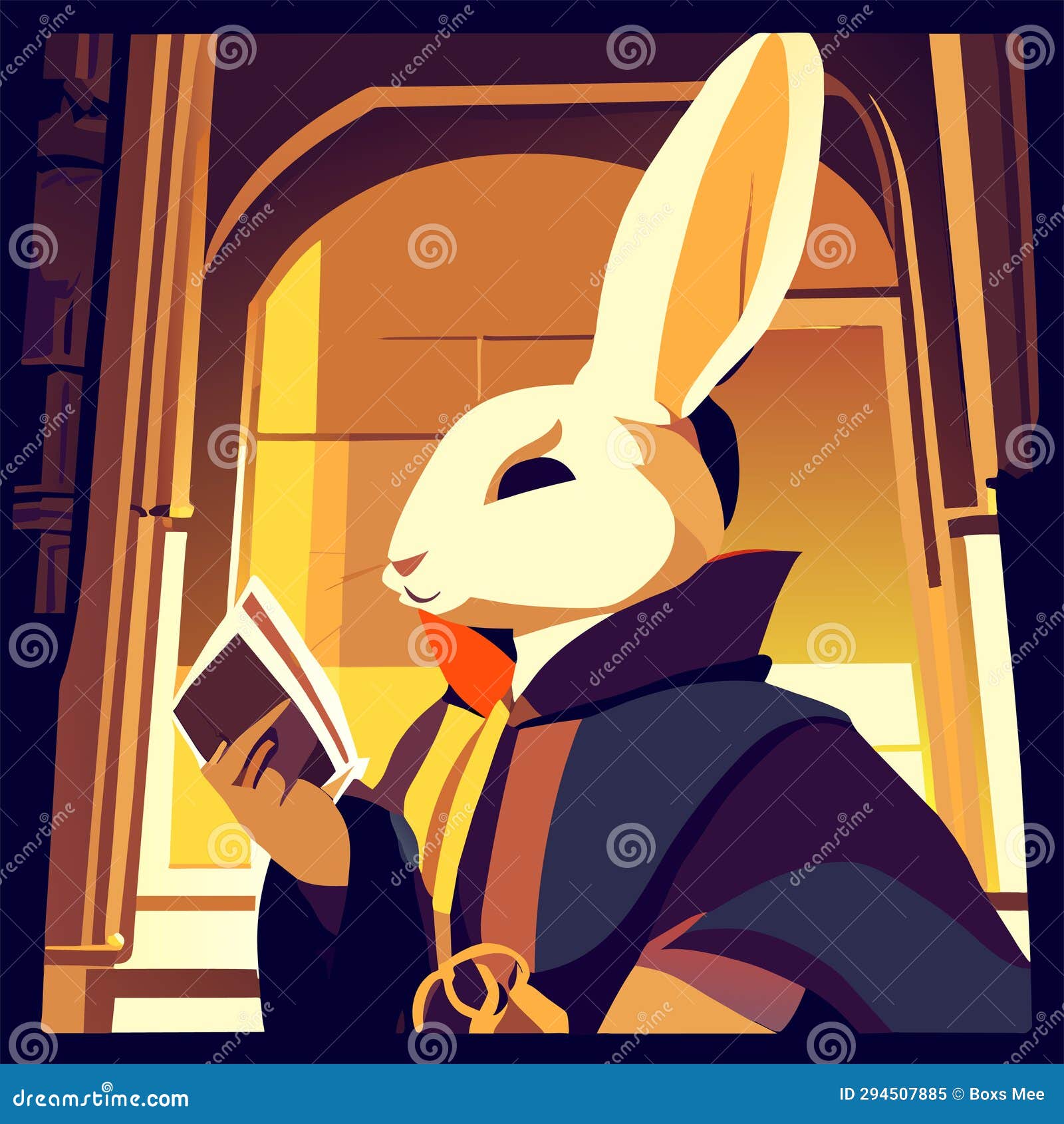 Rabbit with a Book in His Hand. Vector Illustration in Cartoon Style ...