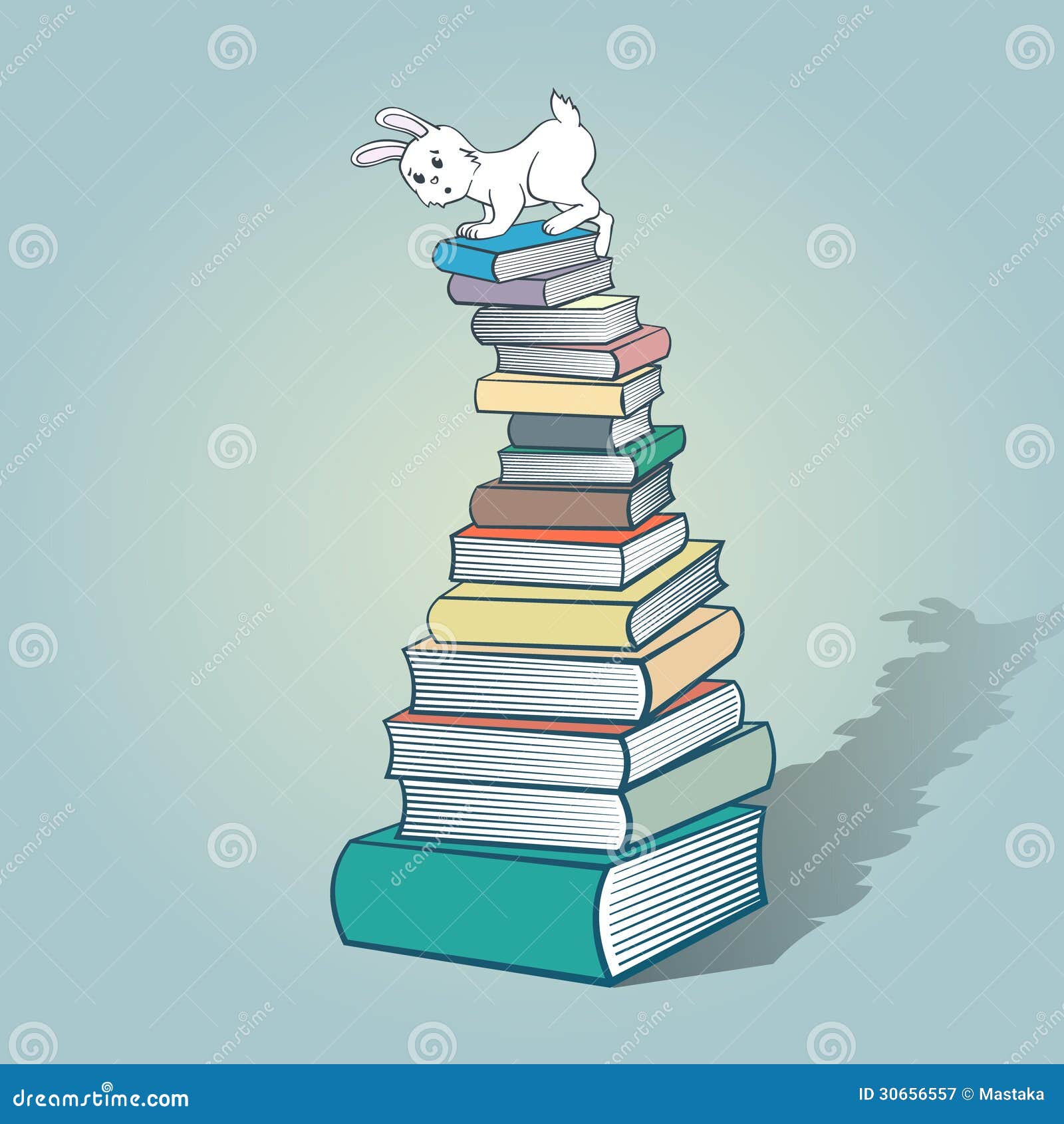 Rabbit and books. stock vector. Illustration of fluffy - 30656557