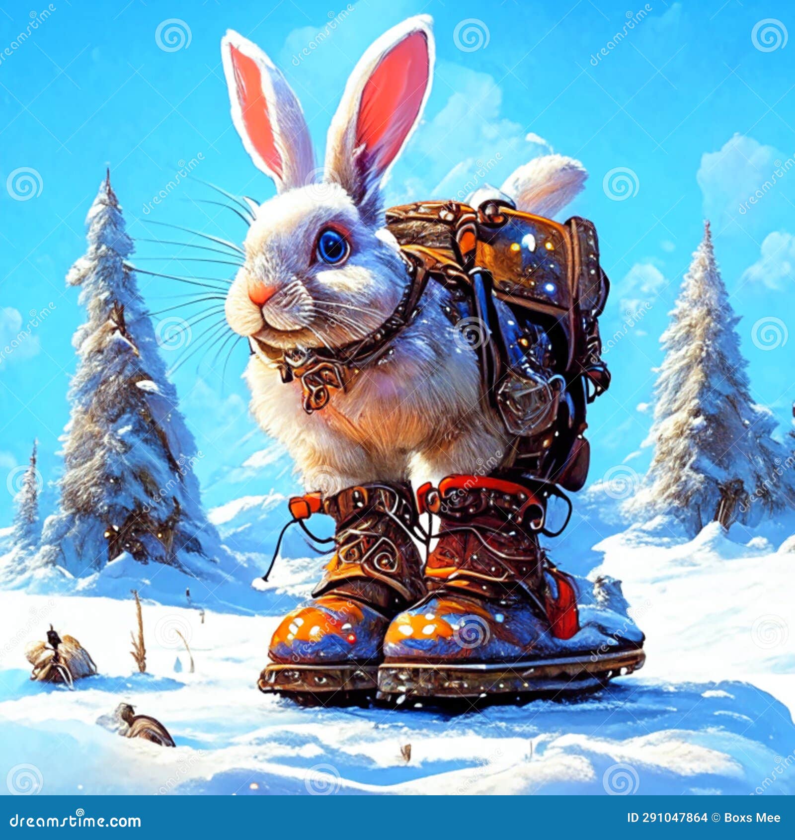 Rabbit in Boots on a Background of Winter Landscape. 3d Rendering AI ...