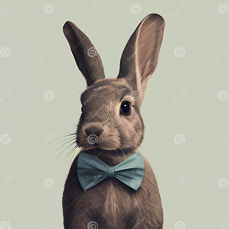 Rabbit with Bow Tie Isolated on Green Background. Easter Bunny Stock ...