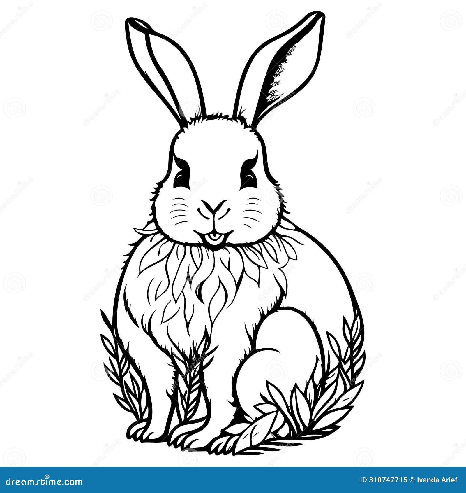 Rabbit Brave with Floral Spring Illustration Sketch Hand Draw Stock ...