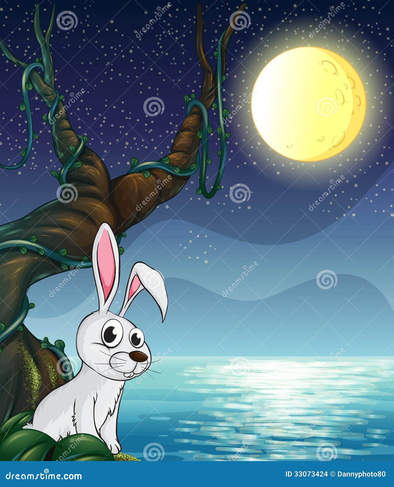 A Rabbit and the Bright Full Moon Stock Vector - Illustration of dusk ...