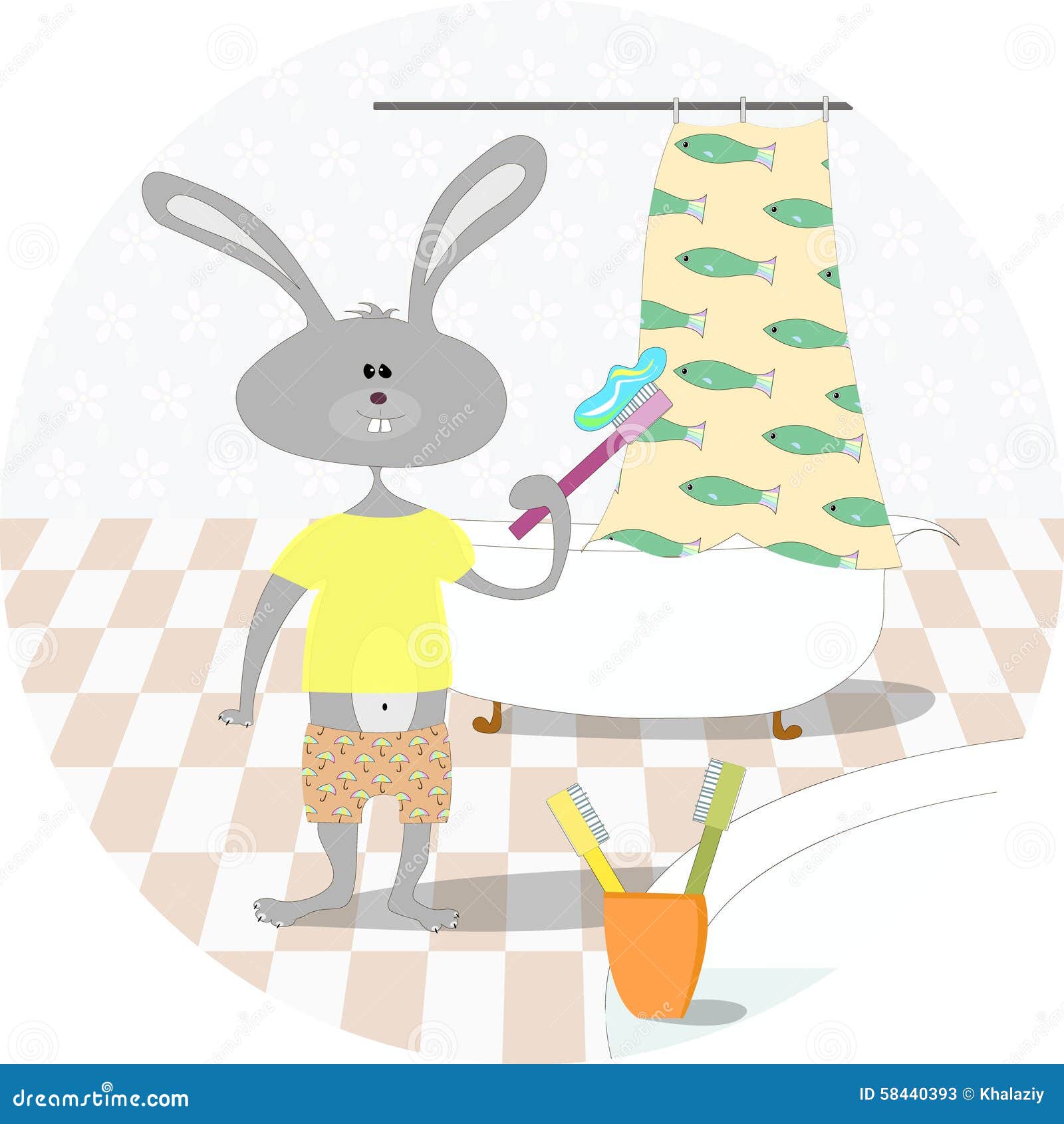 Bunny Brushing Teeth Illustration | CartoonDealer.com #24395180