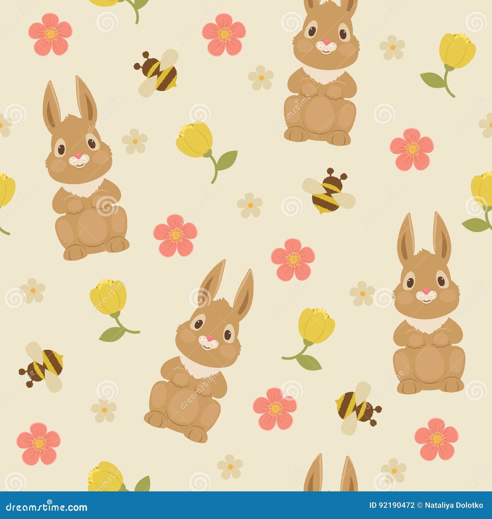 Rabbit/bunny and Bumble Bee Seamless Pattern. Stock Vector ...