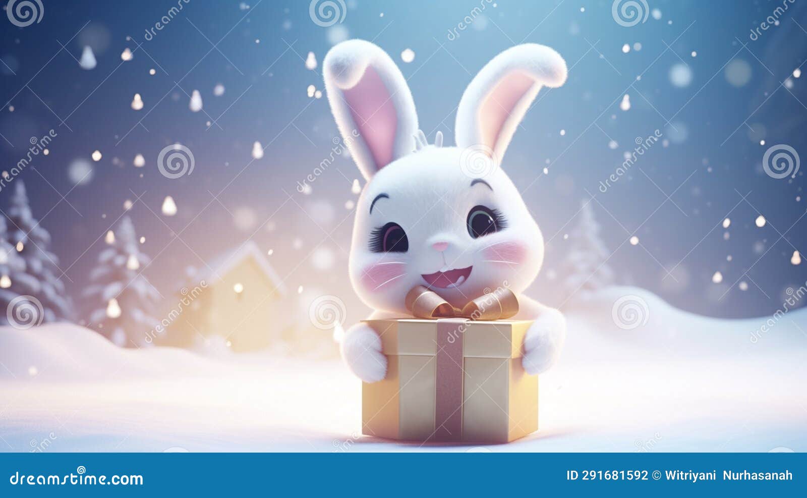 Rabbit, Bunny, Gift Boxes with Red Ribbon on Christmas Background. Ai ...