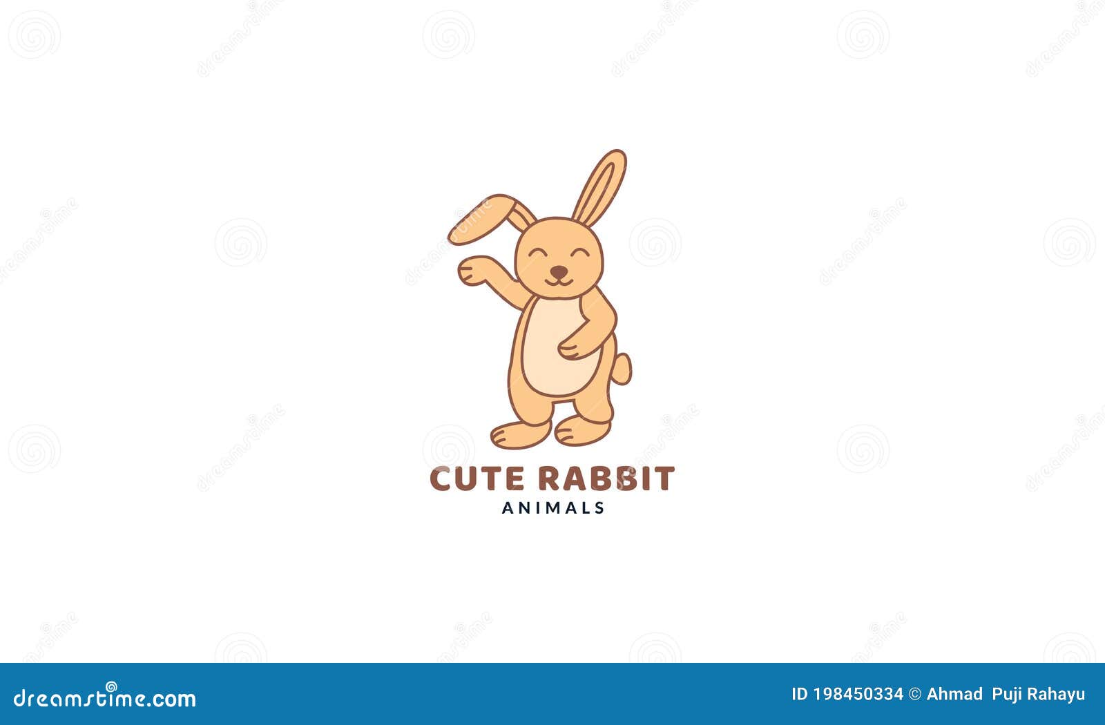 Rabbit or Bunny Happy Hand Up Cute Cartoon Vector Illustration Stock ...