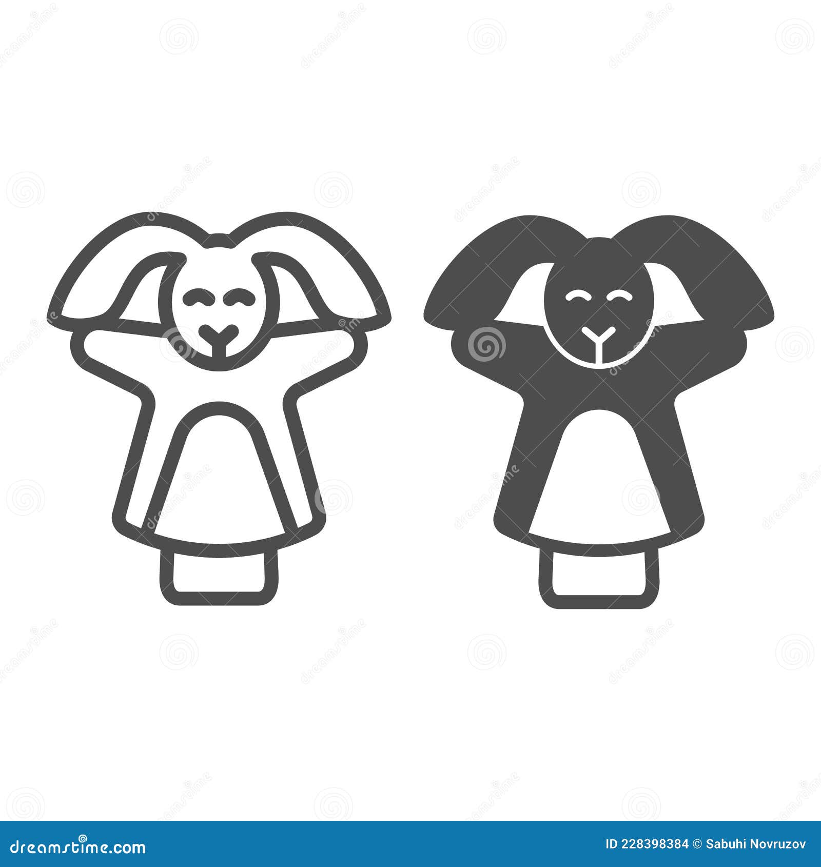 Rabbit, Bunny Puppet on the Hand Line and Solid Icon, Theater Concept ...