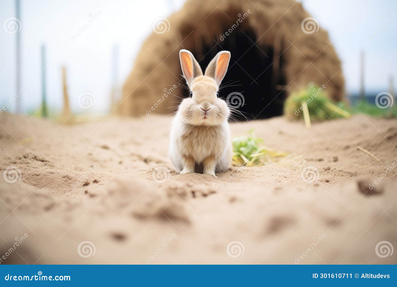 Rabbit at Burrow Entrance with Dirt Mound Stock Image - Image of fauna ...