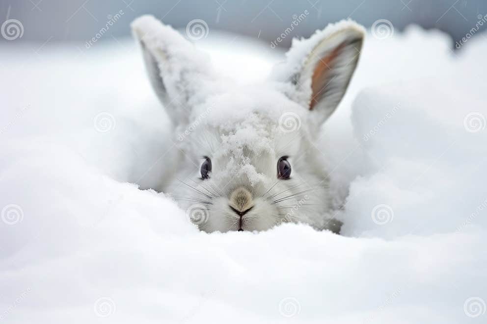 A Rabbit Burrowing Under the Snow during a Blizzard Stock Image - Image ...
