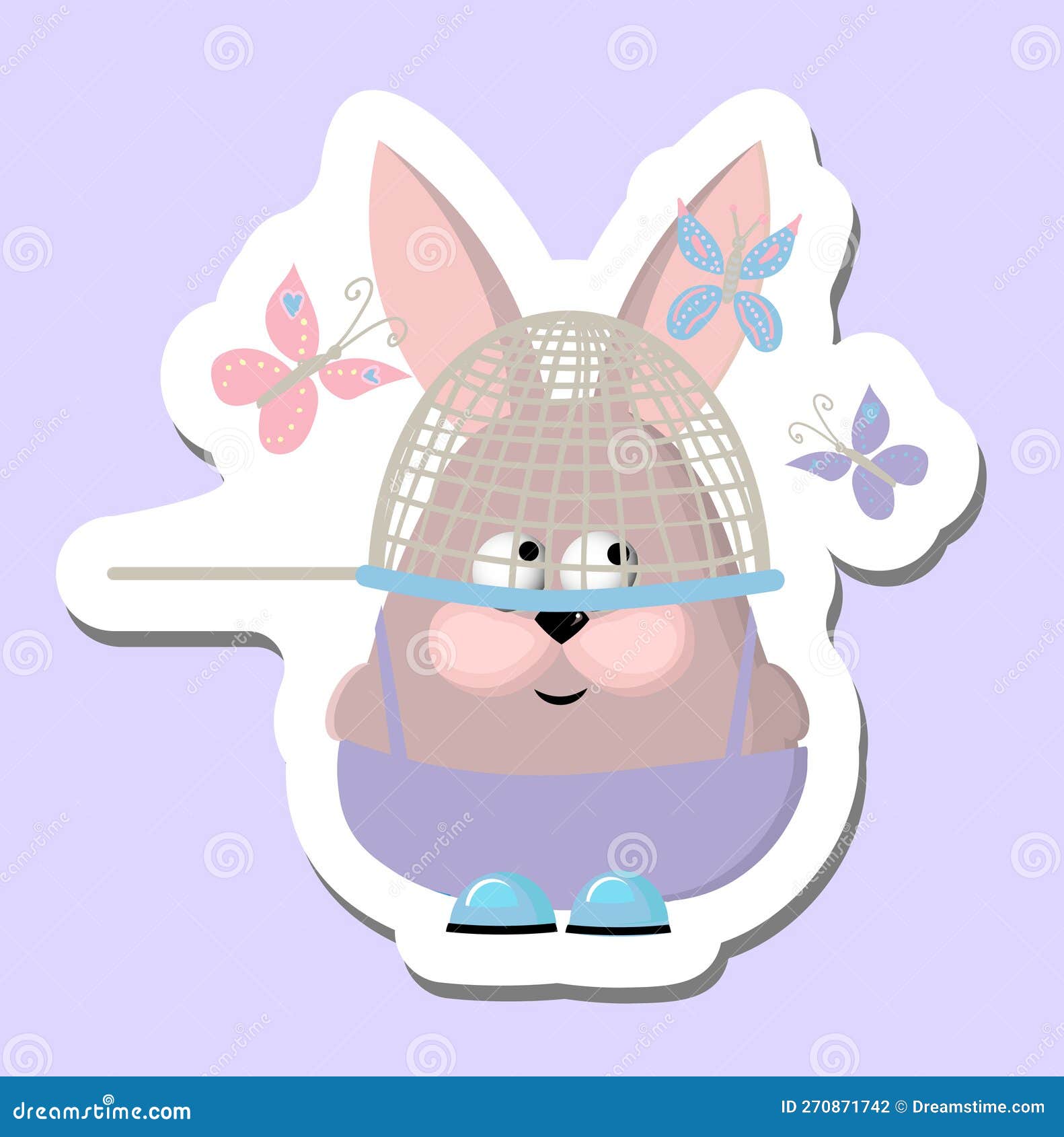 Rabbit with Butterflies. Cute Bunny Sticker. Vector Illustration of a ...