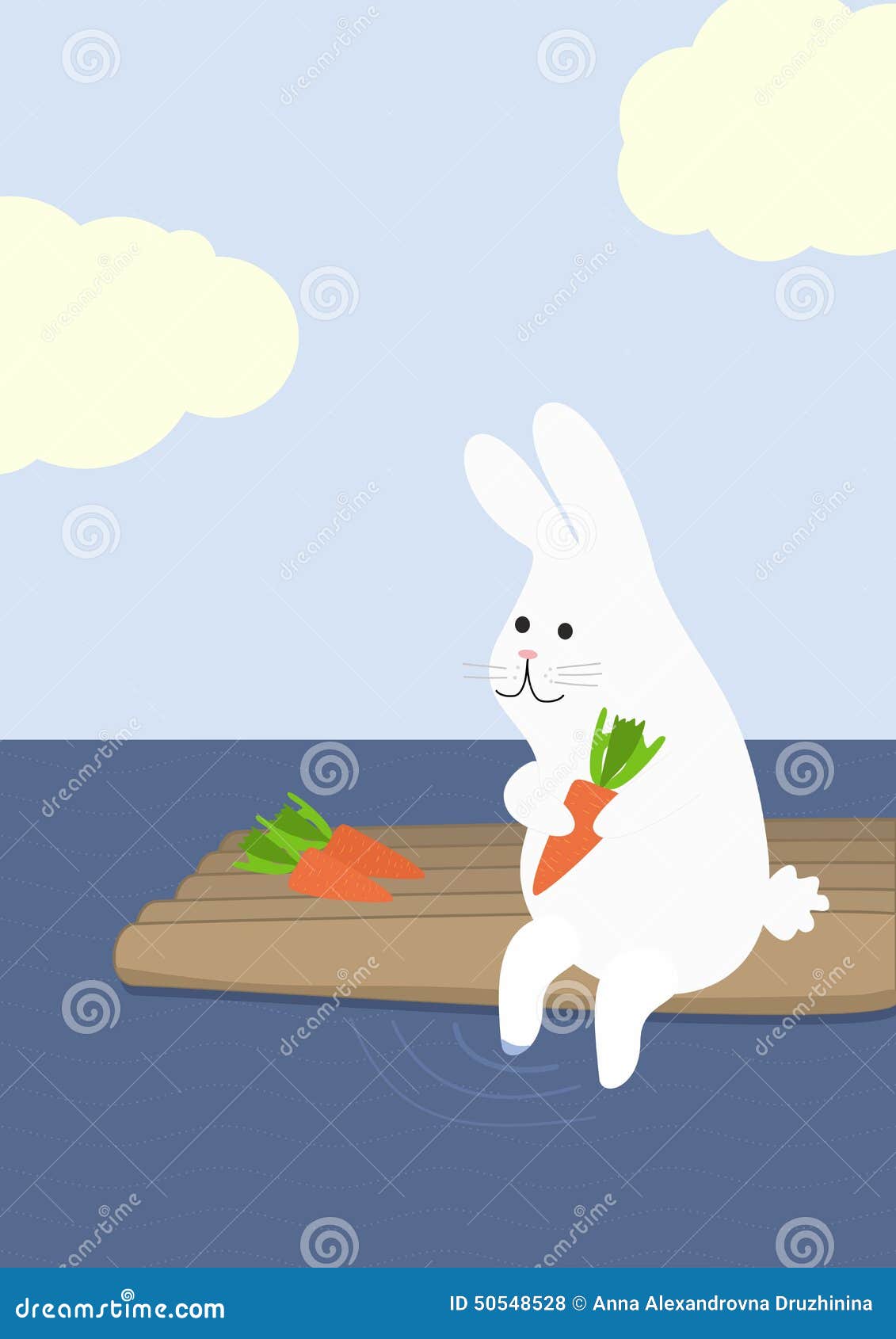 Rabbit with Carrot on a Raft Stock Illustration - Illustration of ...