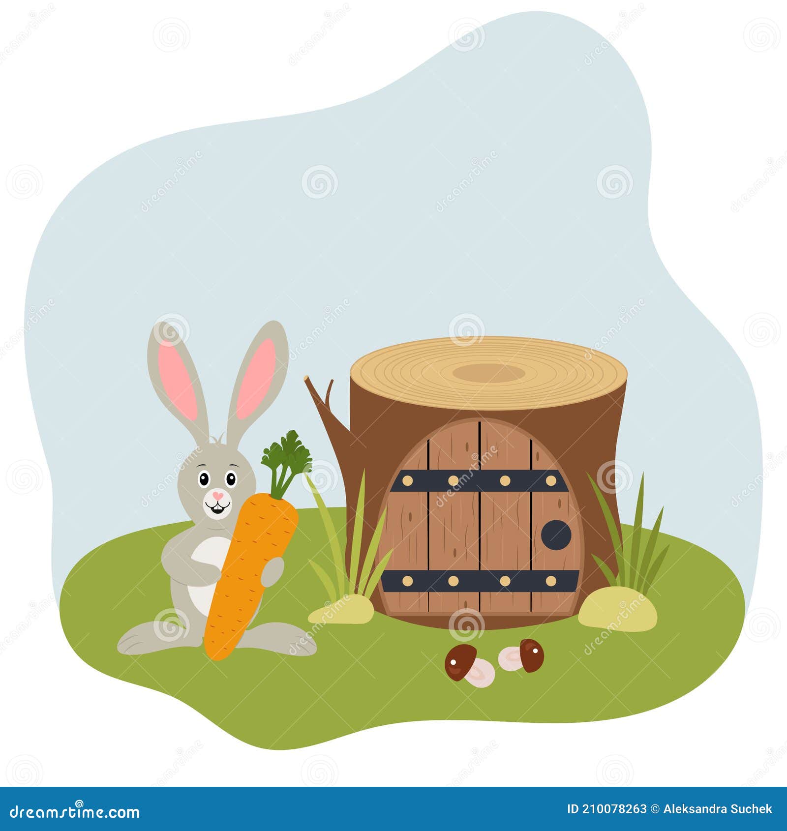 Rabbit with a Carrot Standing Near Burrow in a Tree Stump Stock Vector ...