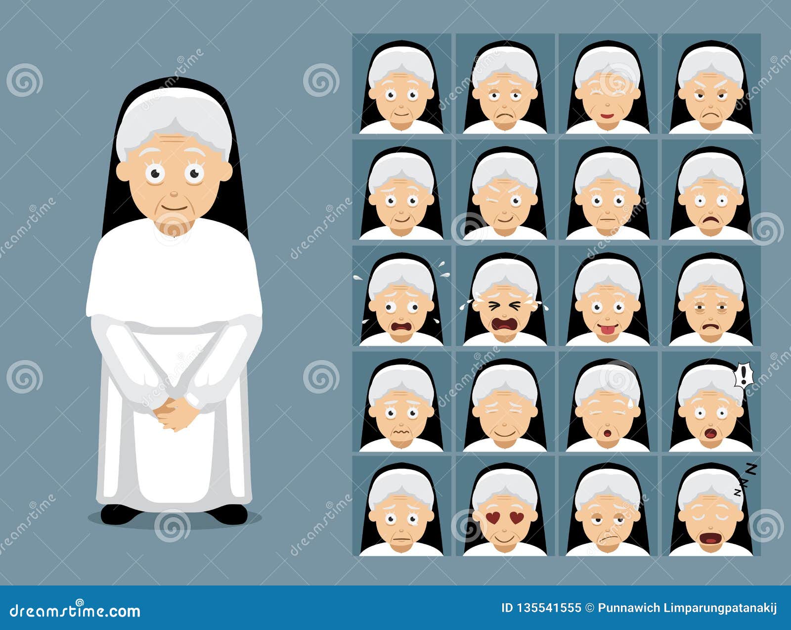 Religion White Nun Dress Cartoon Emotion Faces Vector Illustration ...