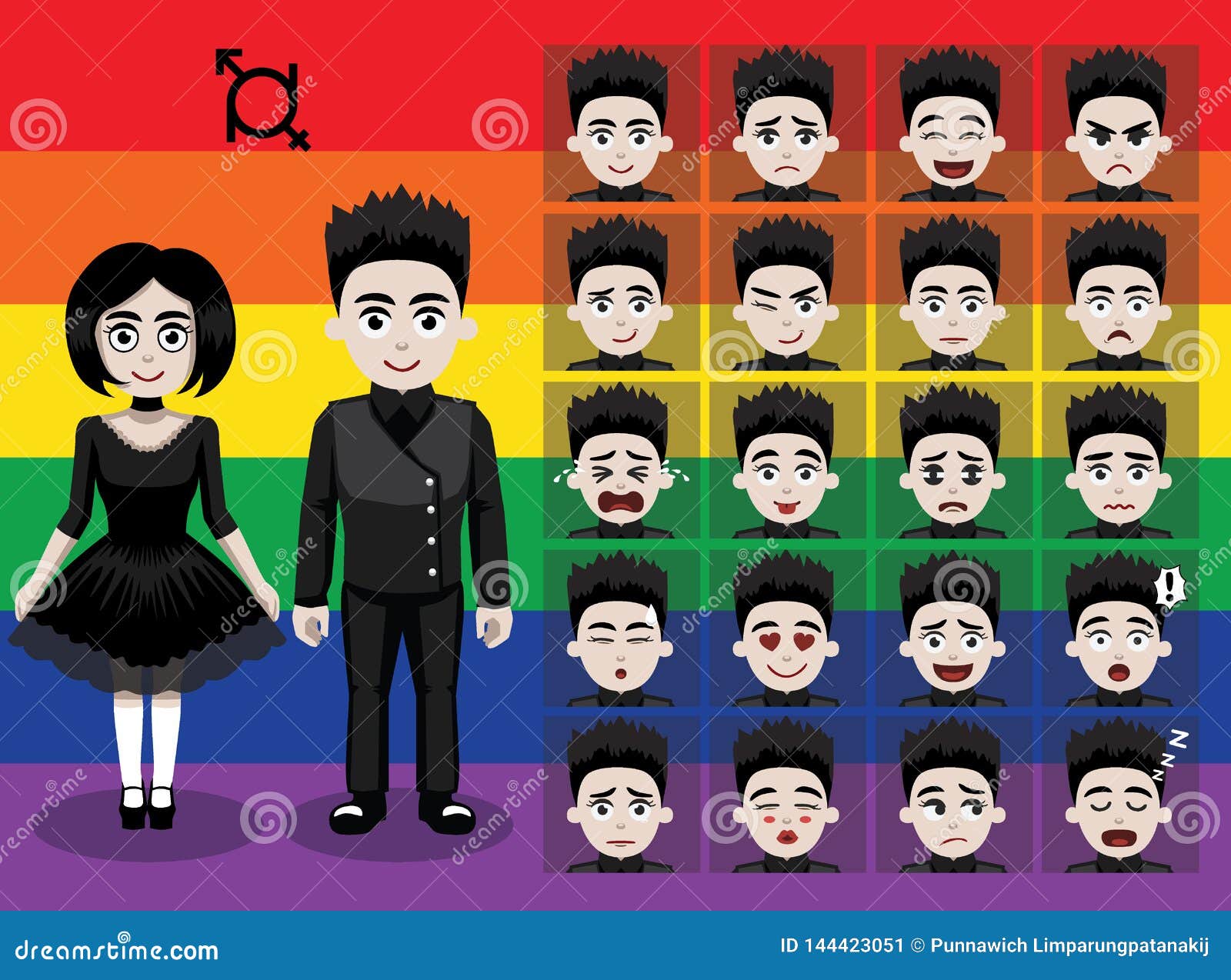 Transgender LGBTQ Demiboy Cartoon Emotion Faces Vector Illustration-01 ...