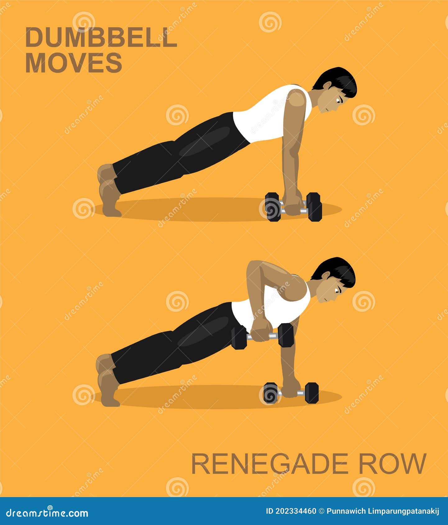 Renegade Row Dumbbell Moves Manga Gym Set Illustration Stock Vector ...