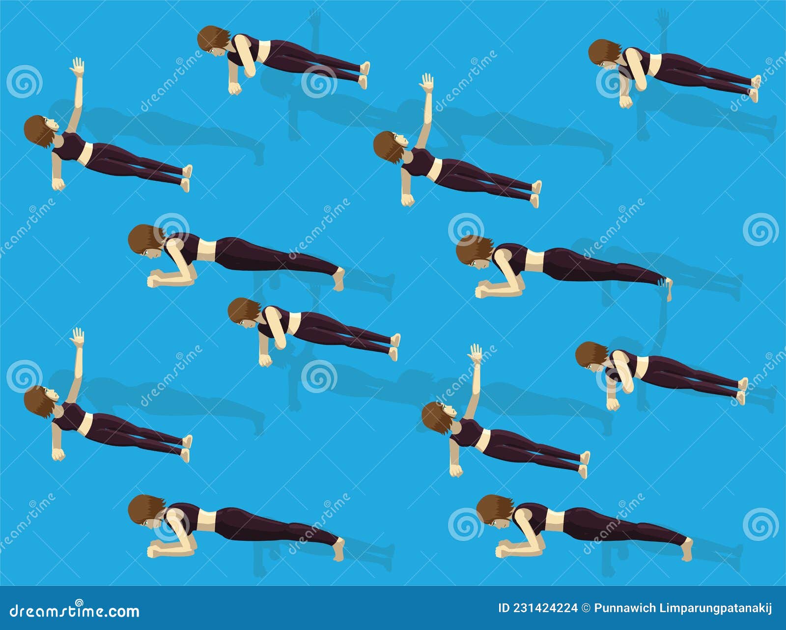 Plank Workout Exercise Manga Cartoon Vector Seamless Wallpaper 1 Stock ...