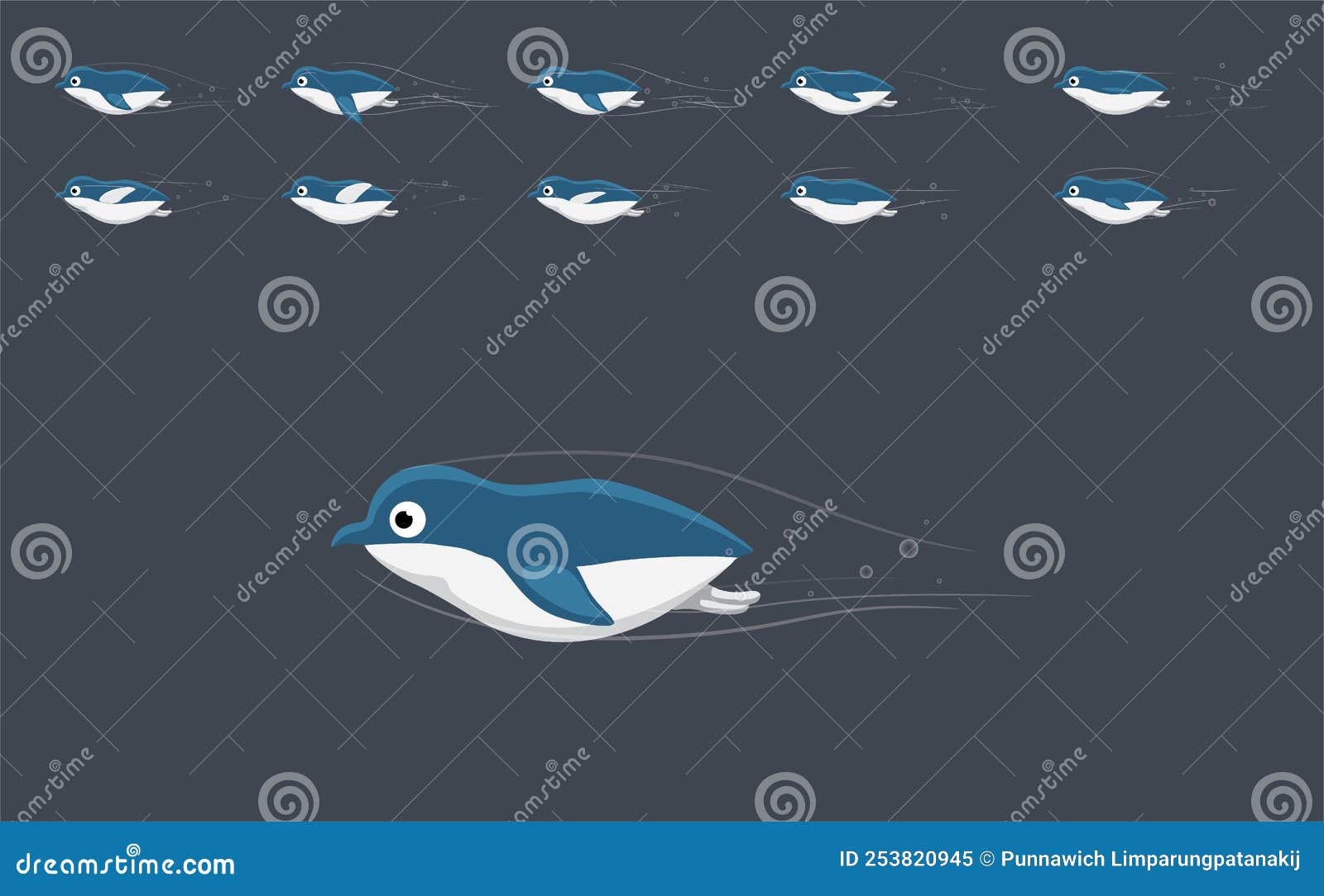 Penguin Little Swimming Animation Frame Cute Cartoon Vector ...