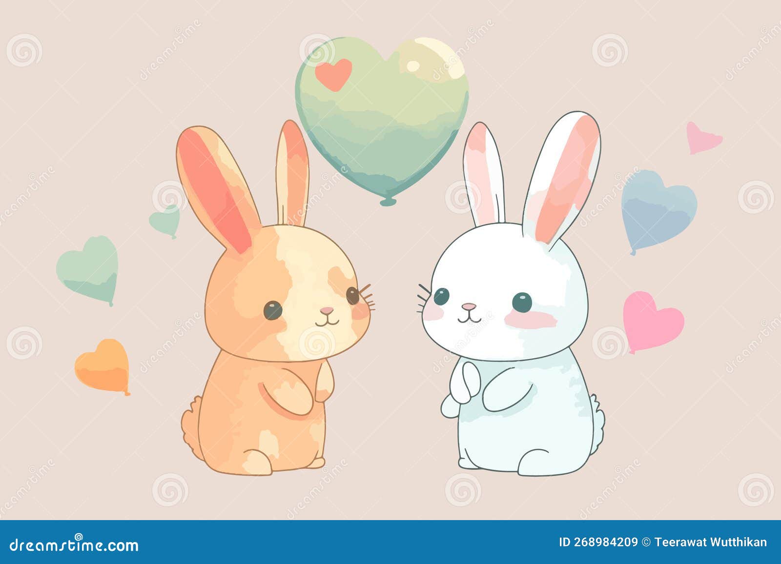 Draw Vector Character Design Cute Rabbit Holding Balloon for Valentine ...