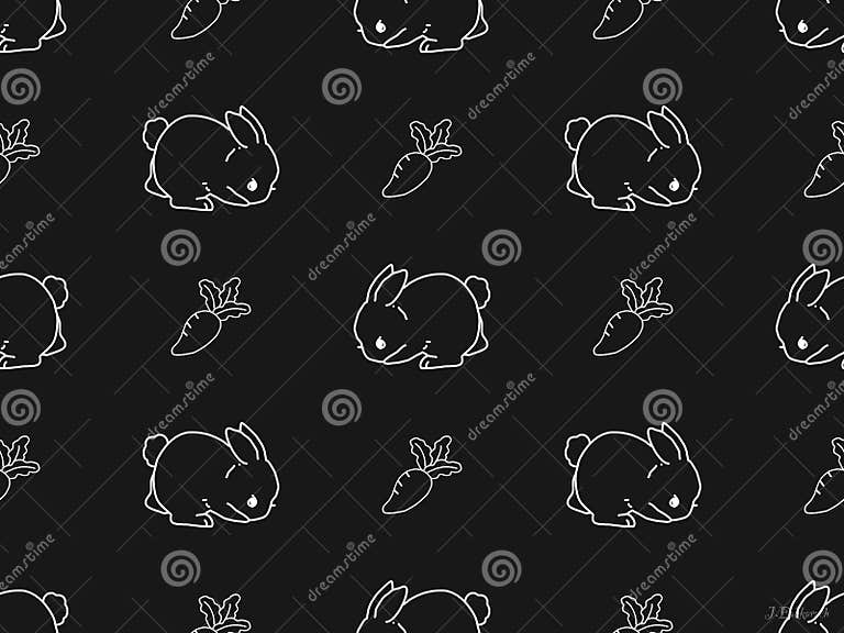 Rabbit Seamless Pattern on Black Background Stock Illustration ...