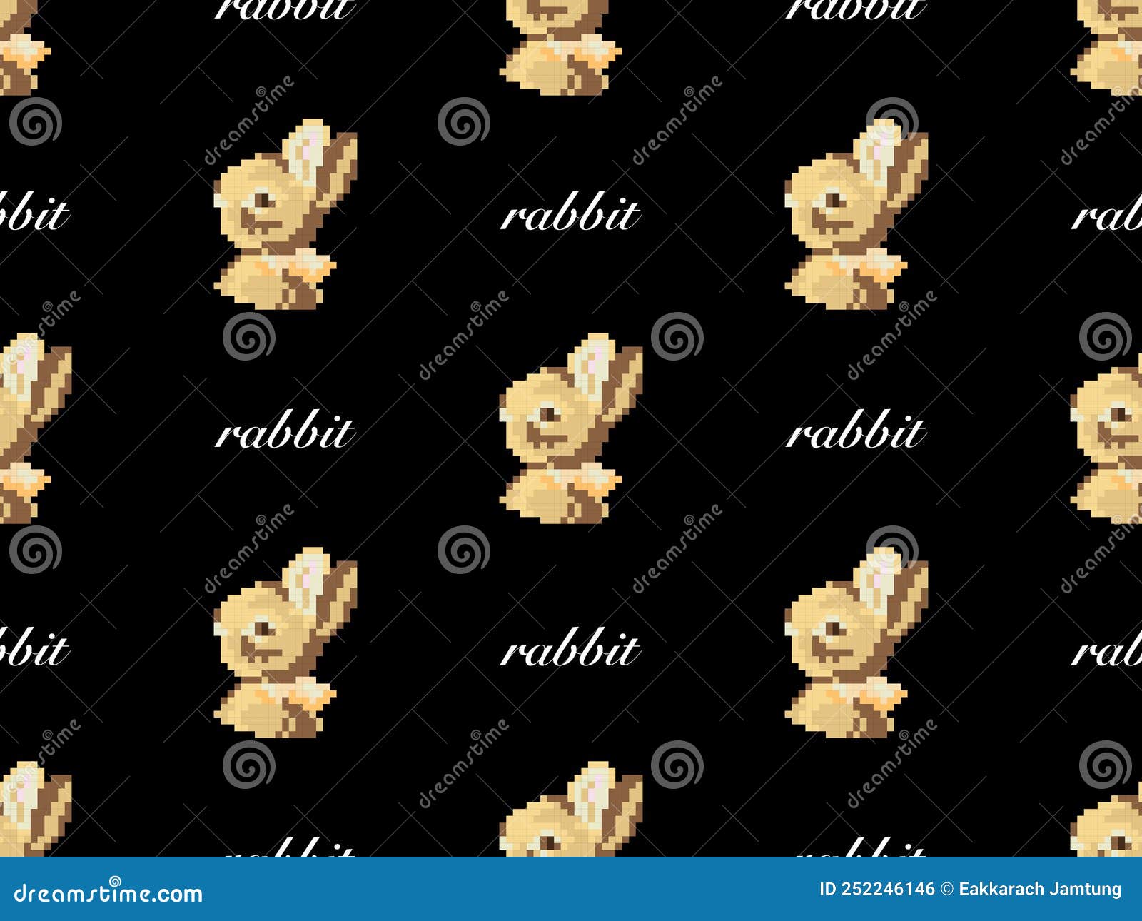Rabbit Seamless Pattern on Black Background. Pixel Style Stock Vector ...