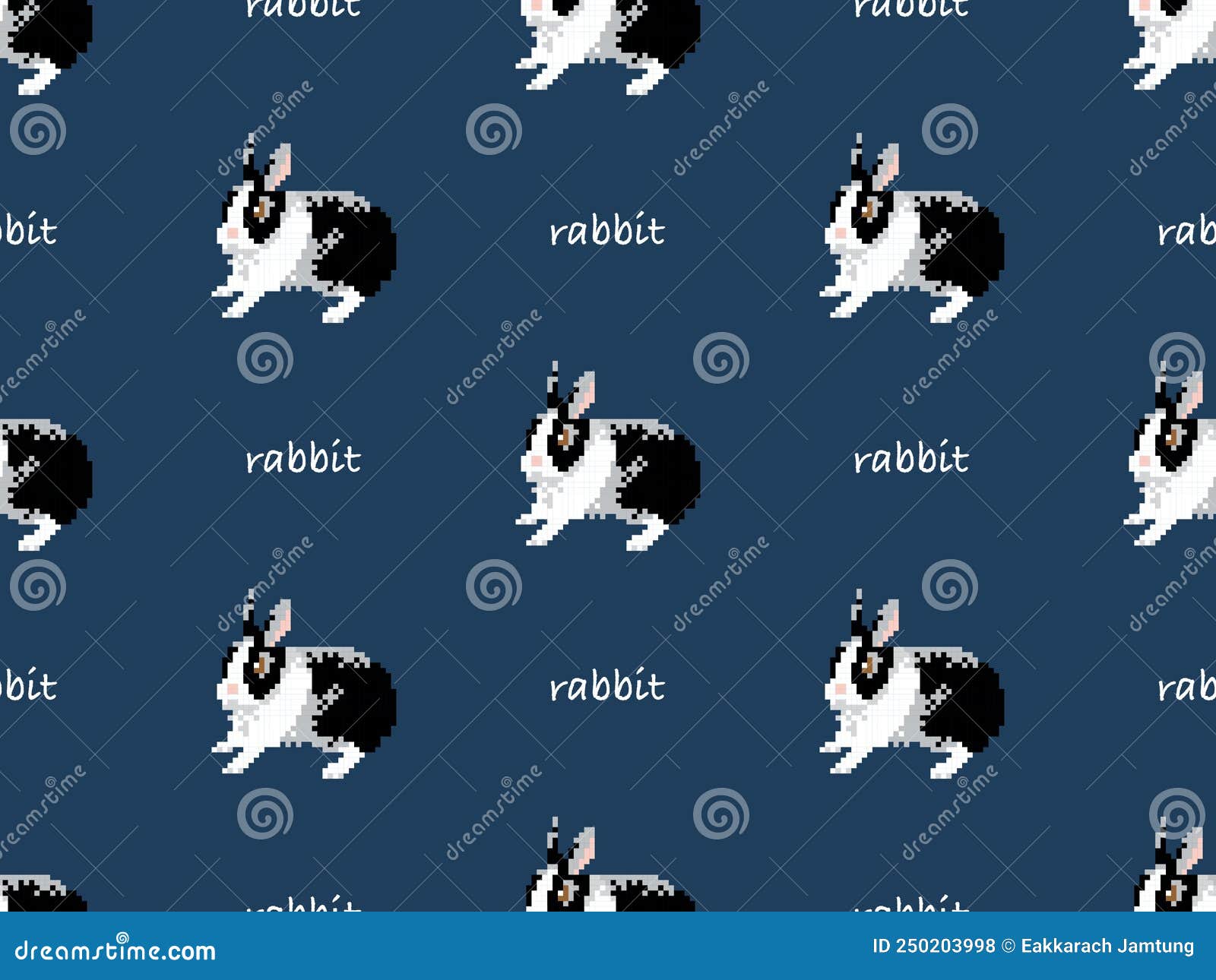 Rabbit Seamless Pattern on Blue Background. Pixel Style Stock Vector ...