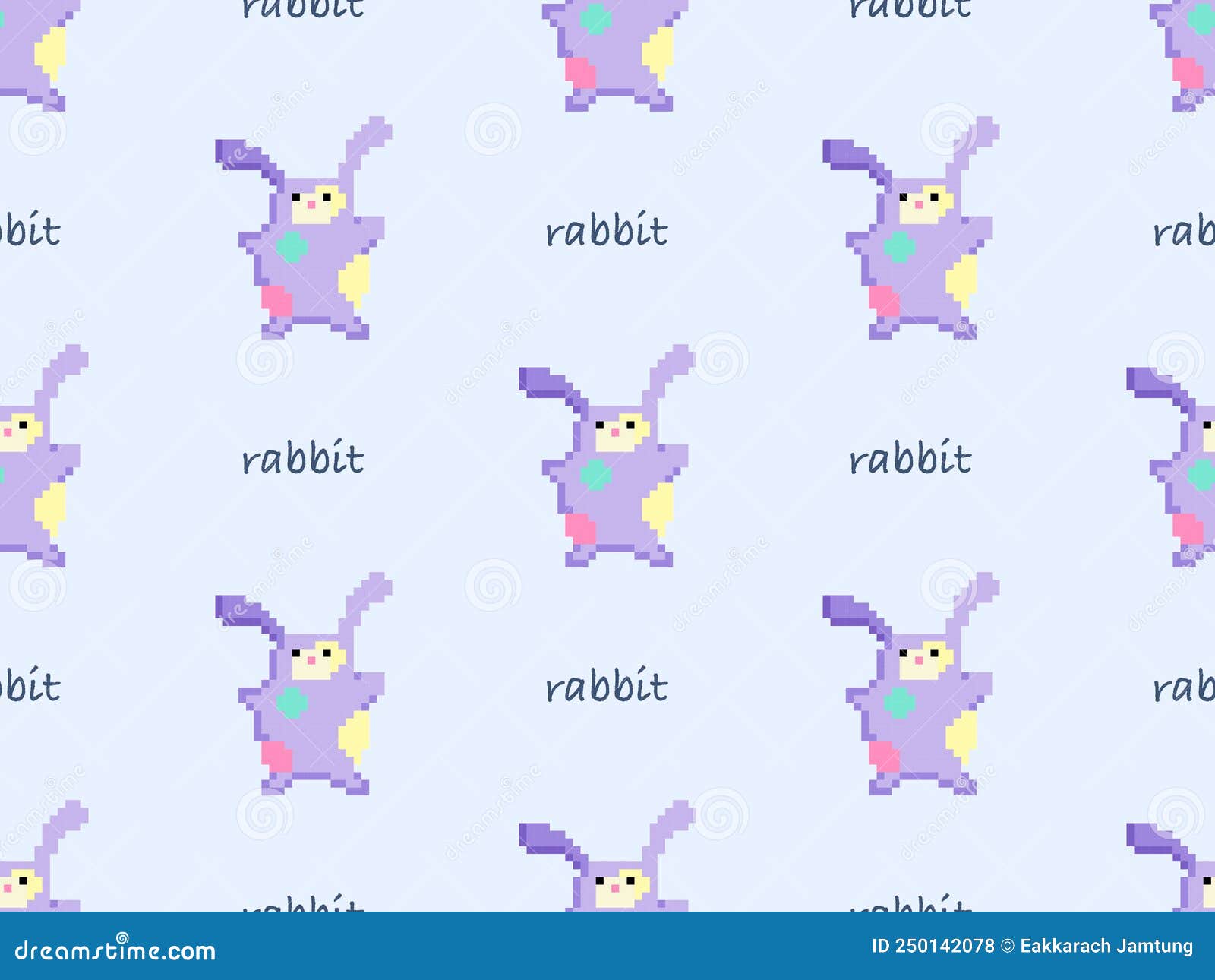Rabbit Seamless Pattern on Blue Background. Pixel Style Stock ...