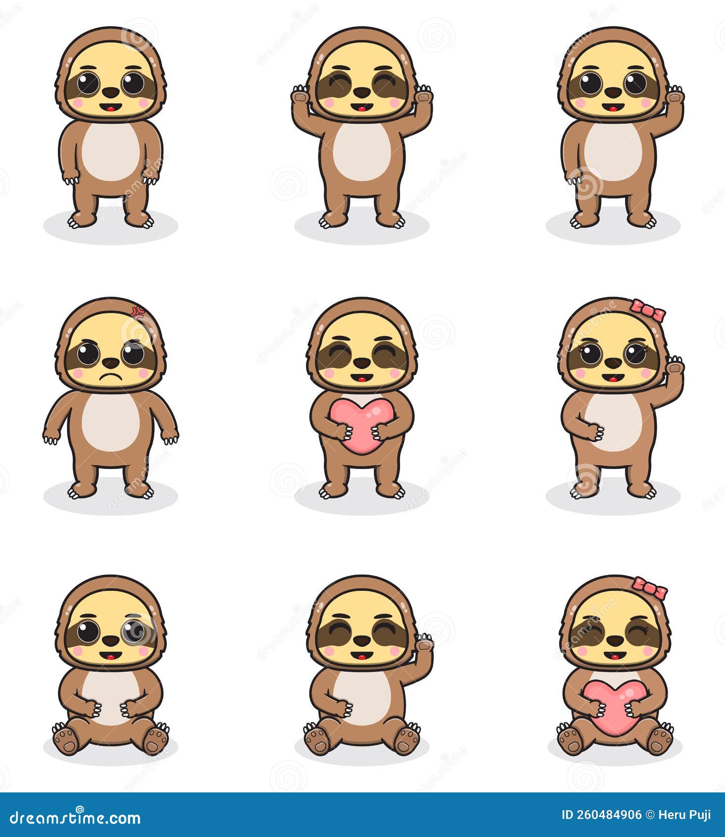 Vector Illustration Set of Sloth Cartoon. Stock Vector - Illustration ...