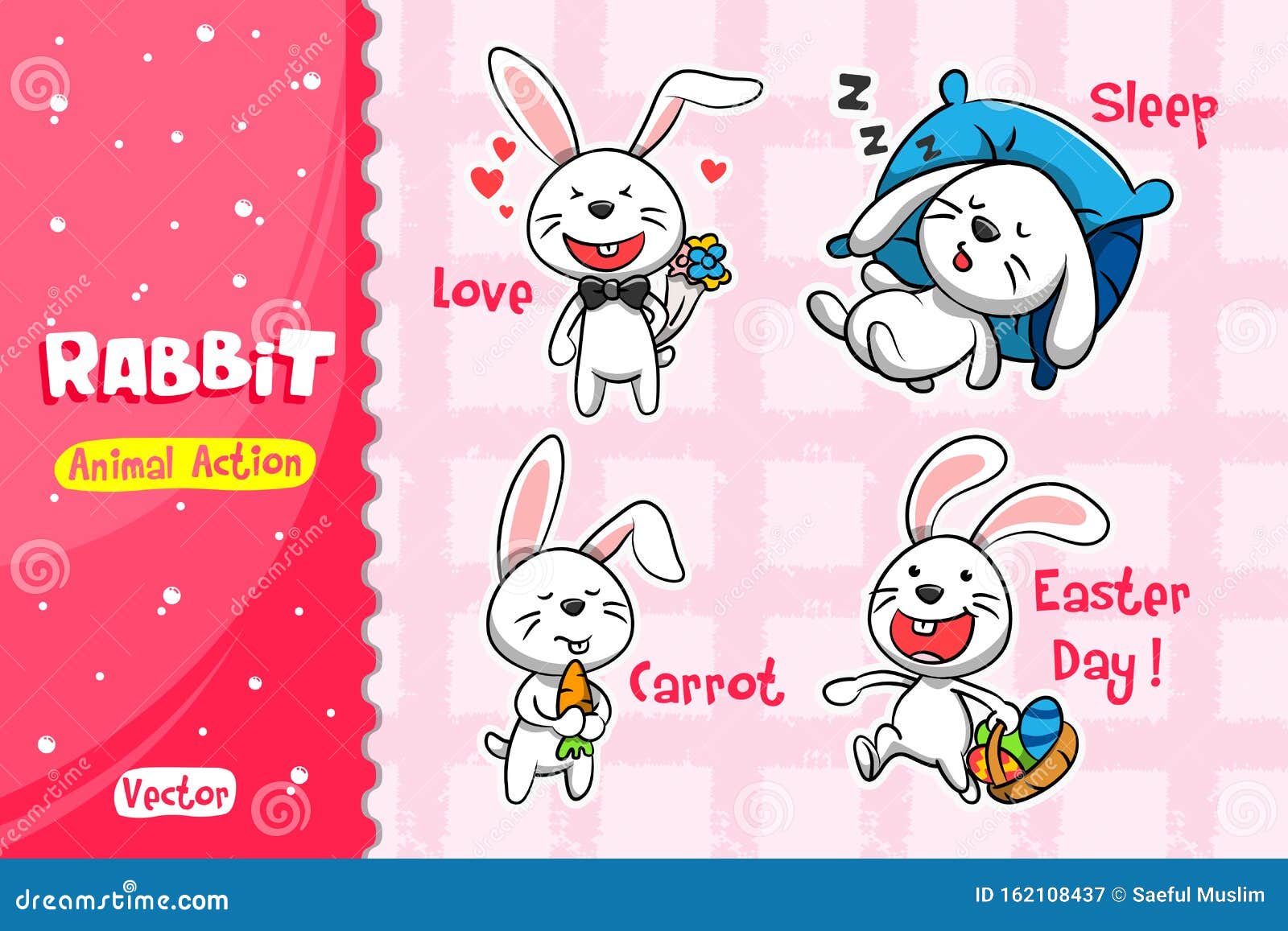 Rabbit Cartoon Set. Vector Design of Animal Action Stock Vector ...