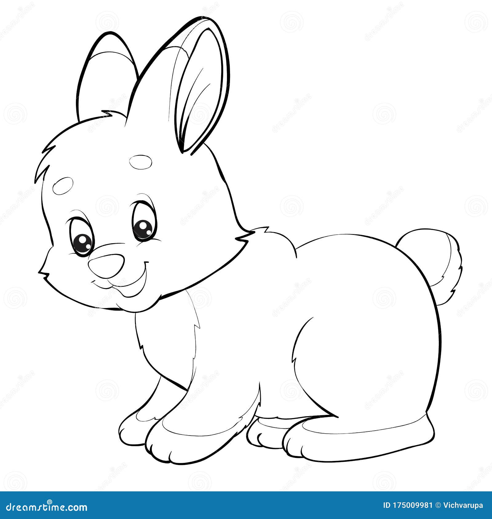 Rabbit Cartoon Style Drawn in Outline, Isolated Object on a White ...
