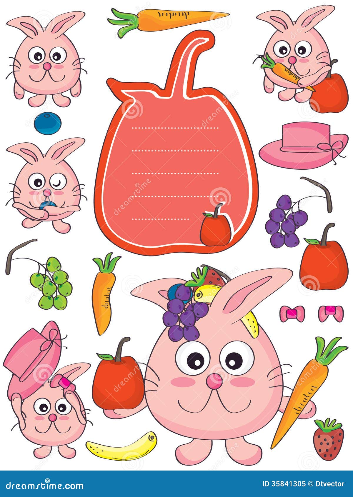 Rabbit Cat Fruit_eps stock vector. Illustration of card - 35841305