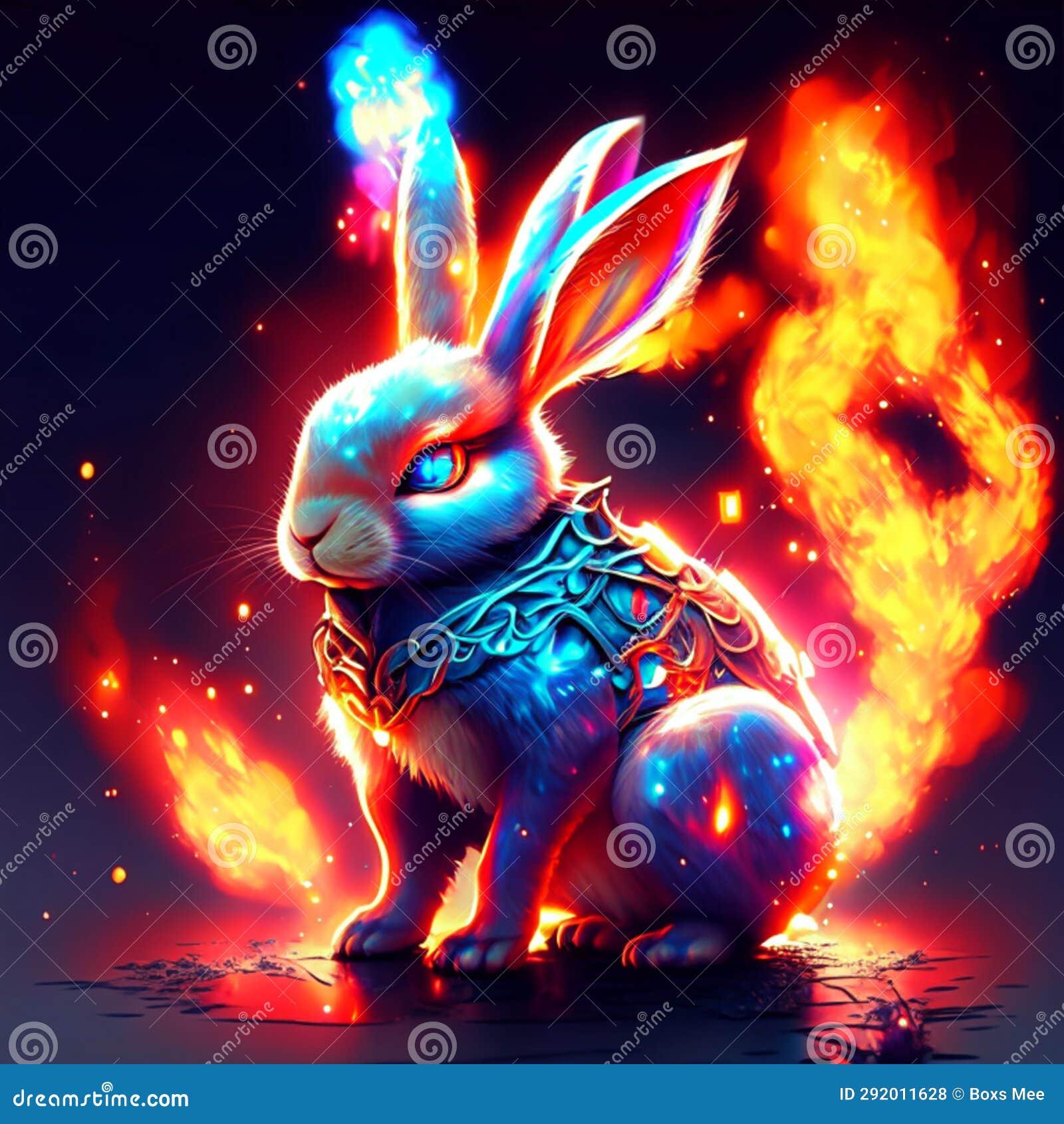 Rabbit with a Chain on His Neck and a Fire in the Background Generative ...