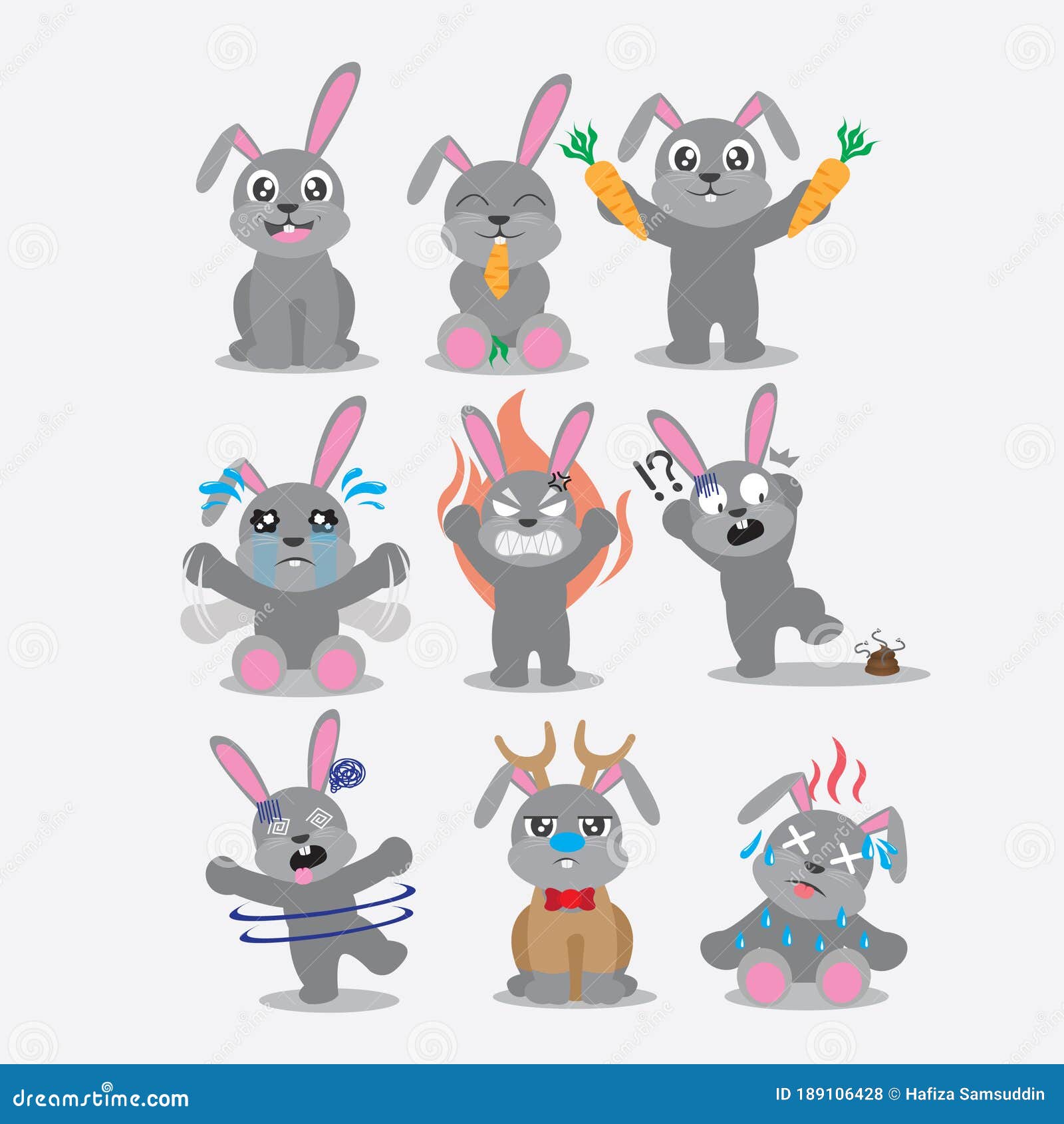 Rabbit Character with Different Actions. Vector Illustration Decorative ...