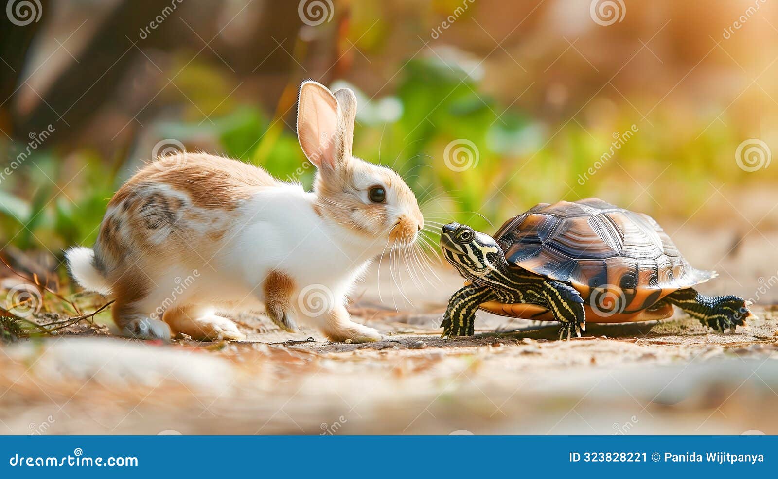 Rabbit Chasing and Racing with Turtle in a Comical Scenario on a Forest ...
