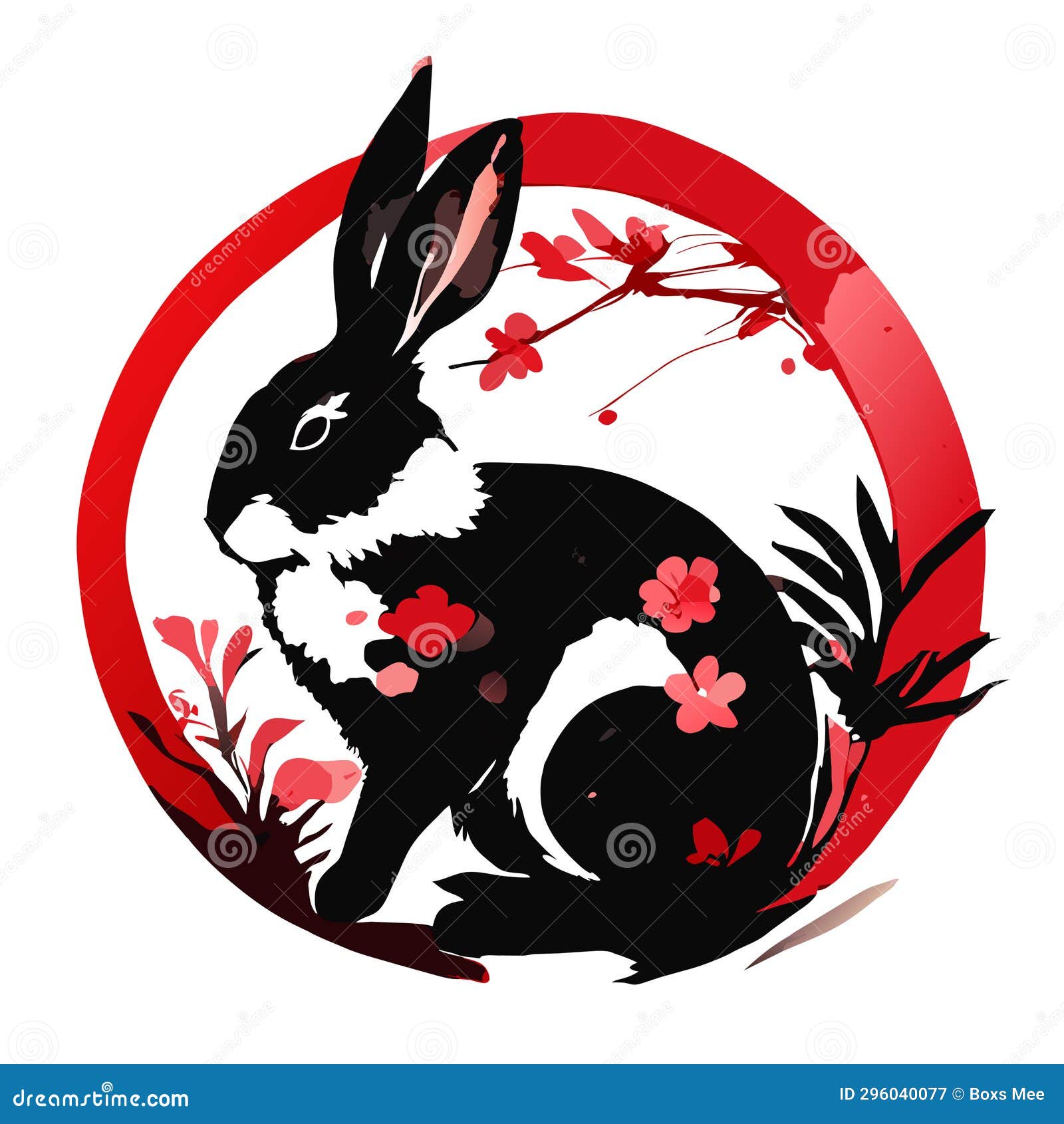 Rabbit and Cherry Blossoms in a Circle, Vector Illustration. AI ...