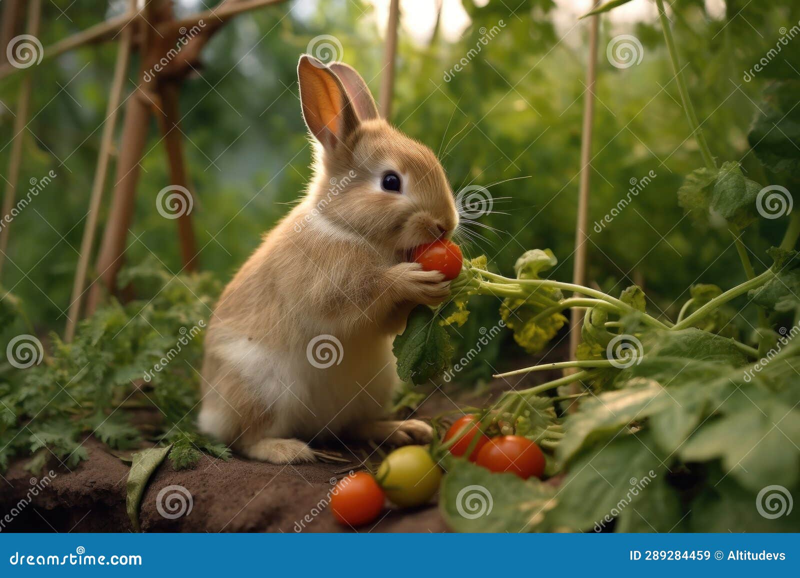 Rabbit Chewing Carrot in a Garden Setting Stock Image - Image of ...