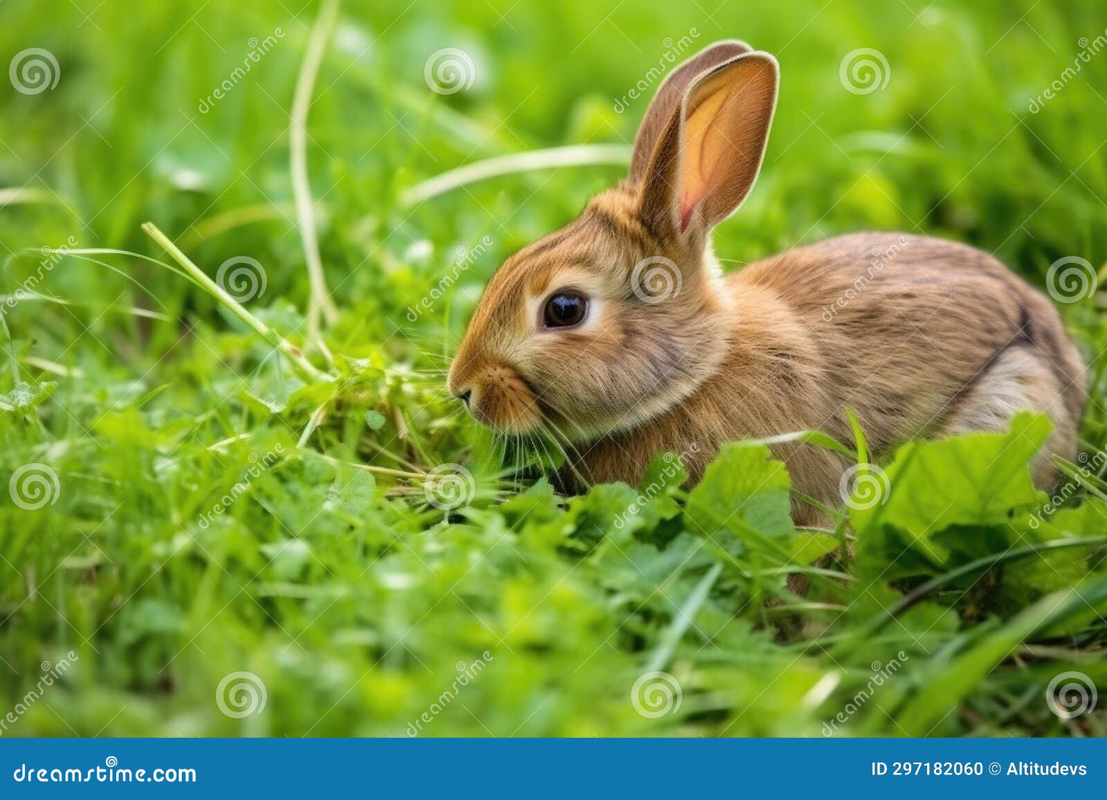 A Rabbit Chewing on Fresh Green Grass Stock Photo - Image of nature ...
