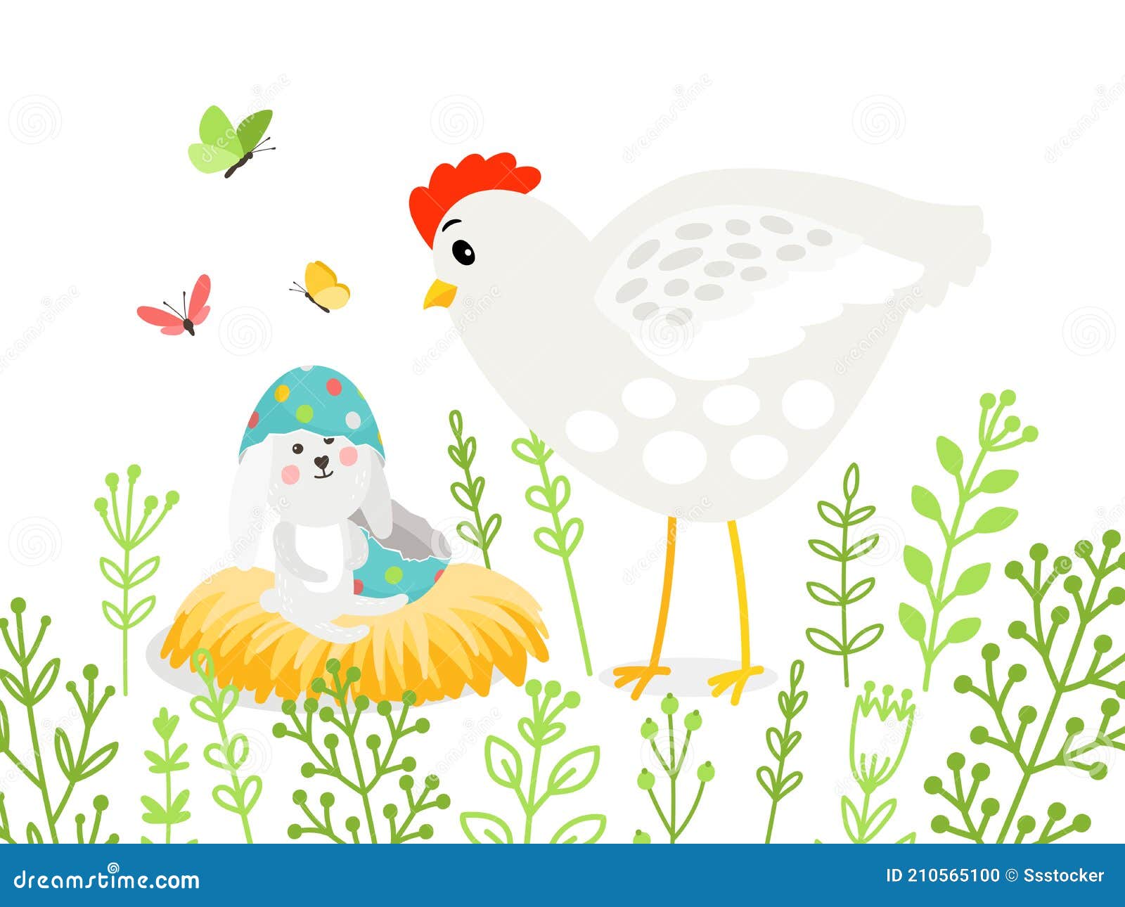 Rabbit and Chicken in Branches Stock Vector - Illustration of broken ...