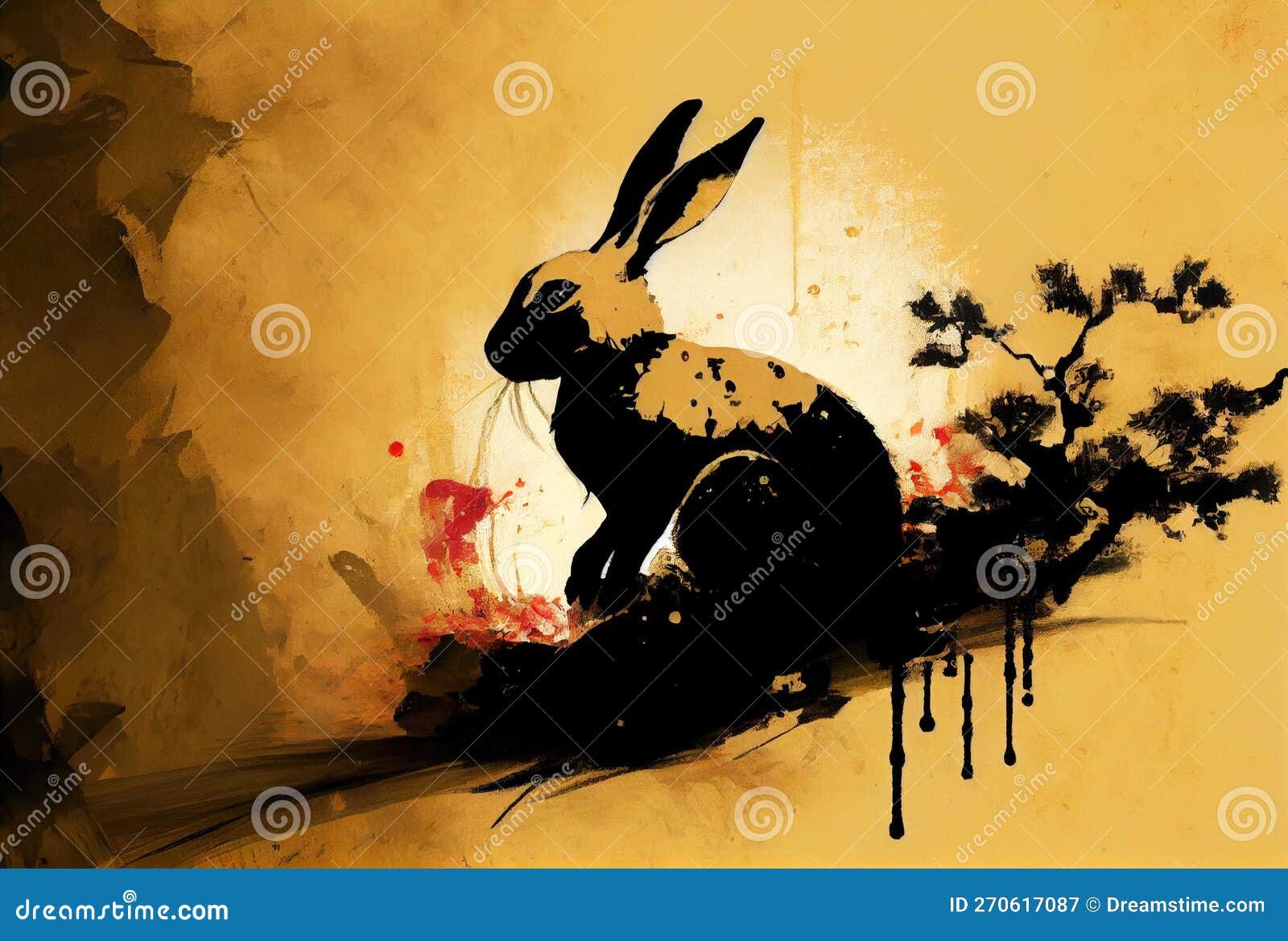 Rabbit in Chinese Ink Drawing Style Generative AI Stock Illustration ...