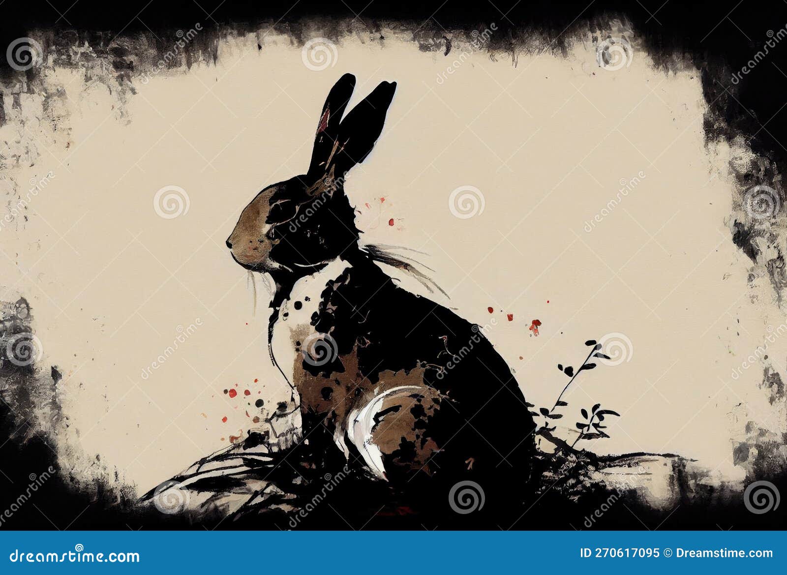 Rabbit in Chinese Ink Drawing Style Generative AI Stock Illustration ...