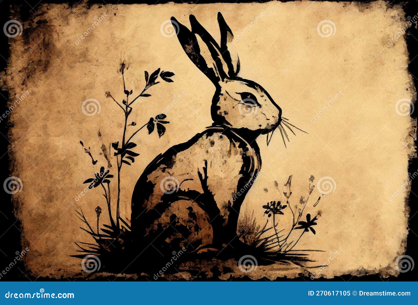 Rabbit in Chinese Ink Drawing Style Generative AI Stock Illustration ...