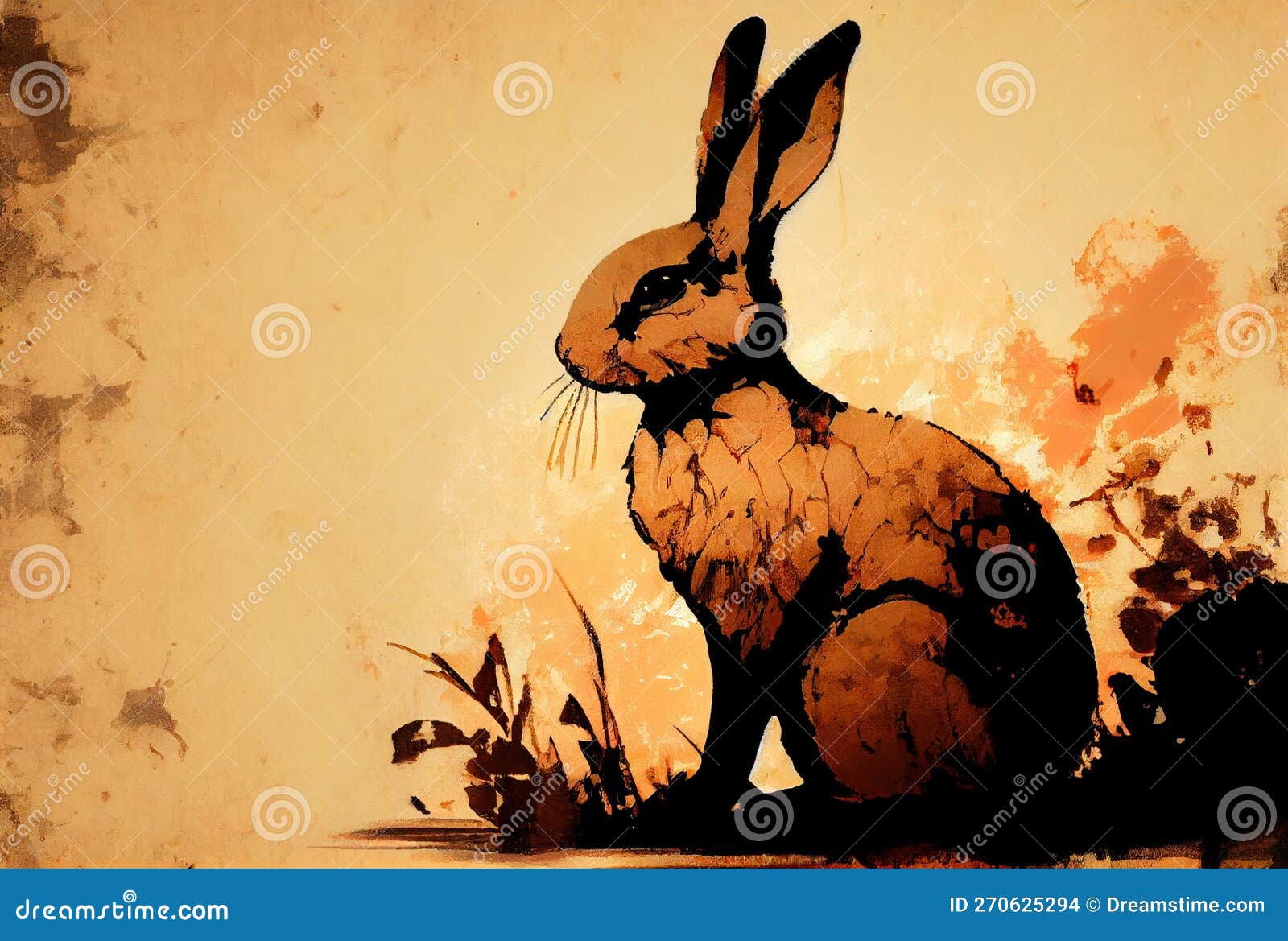 Rabbit in Chinese Ink Drawing Style Generative AI Stock Illustration ...